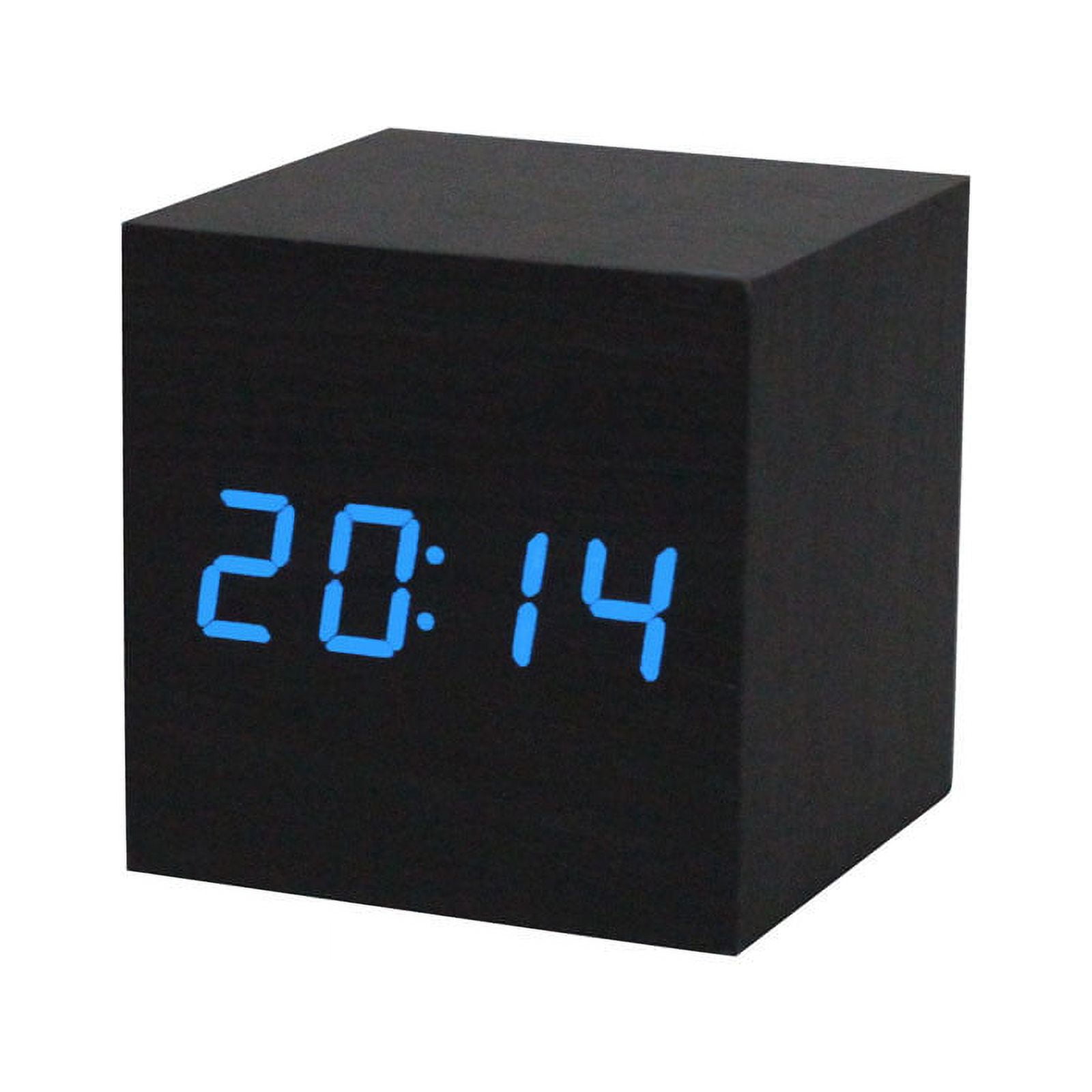Nhthy Digital LED Wooden Desk Clock, Voice Control Alarm Clock, Black ...