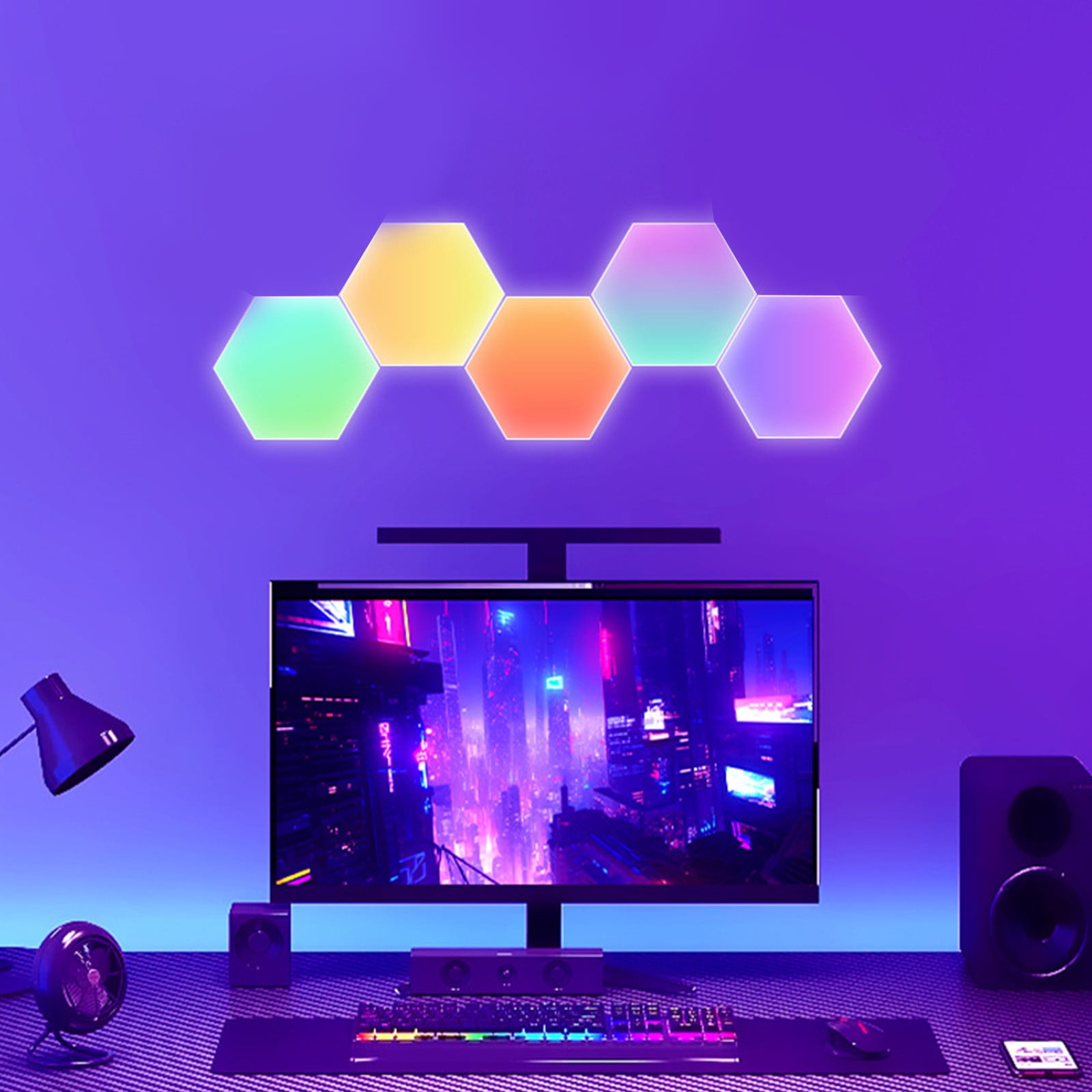 Nhthy Hexagonal RGB Mood Light with Music Sync for Game Rooms ...