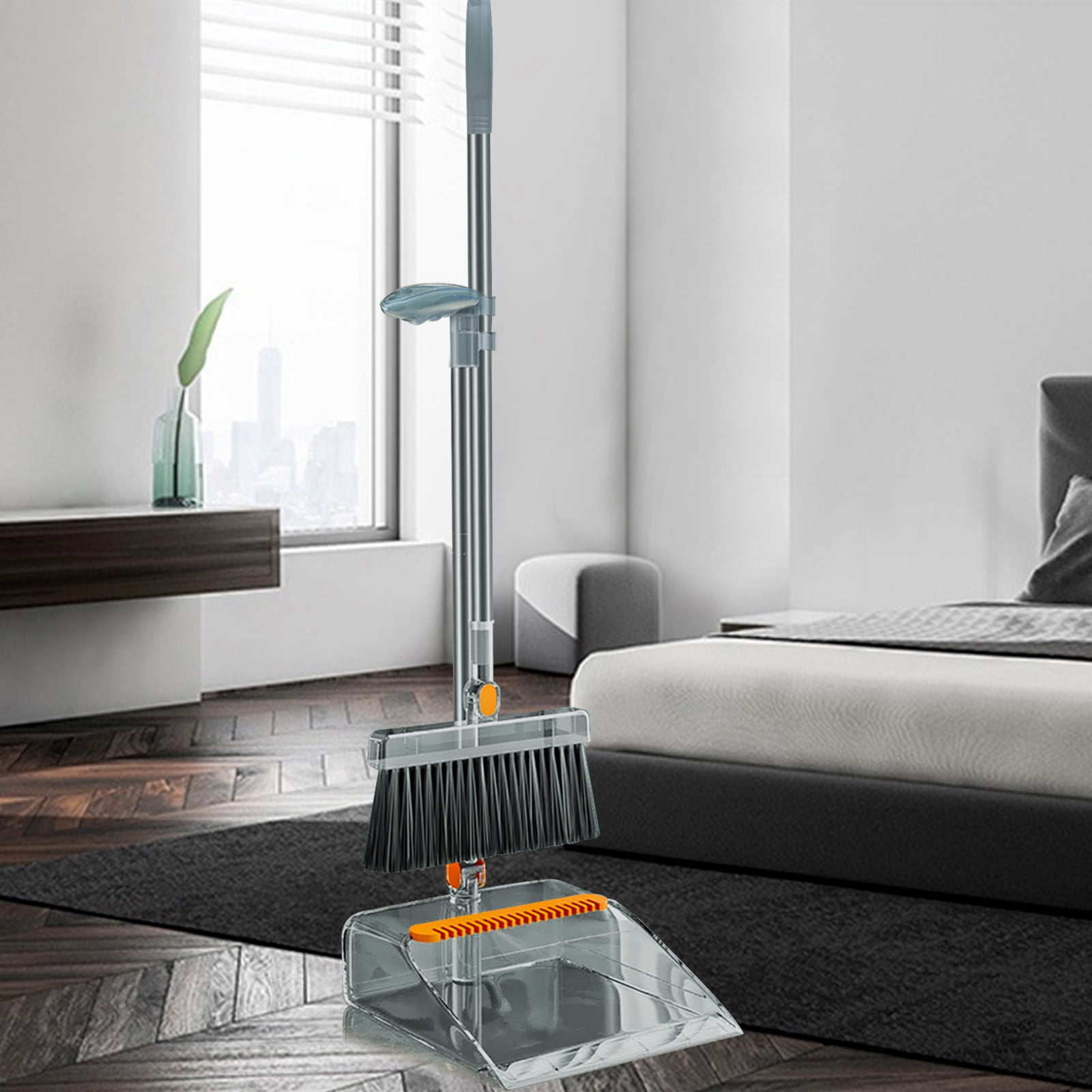 Nhthy Indoor Broom and Dustpan Set, 180° Rotatable, Self-Cleaning ...