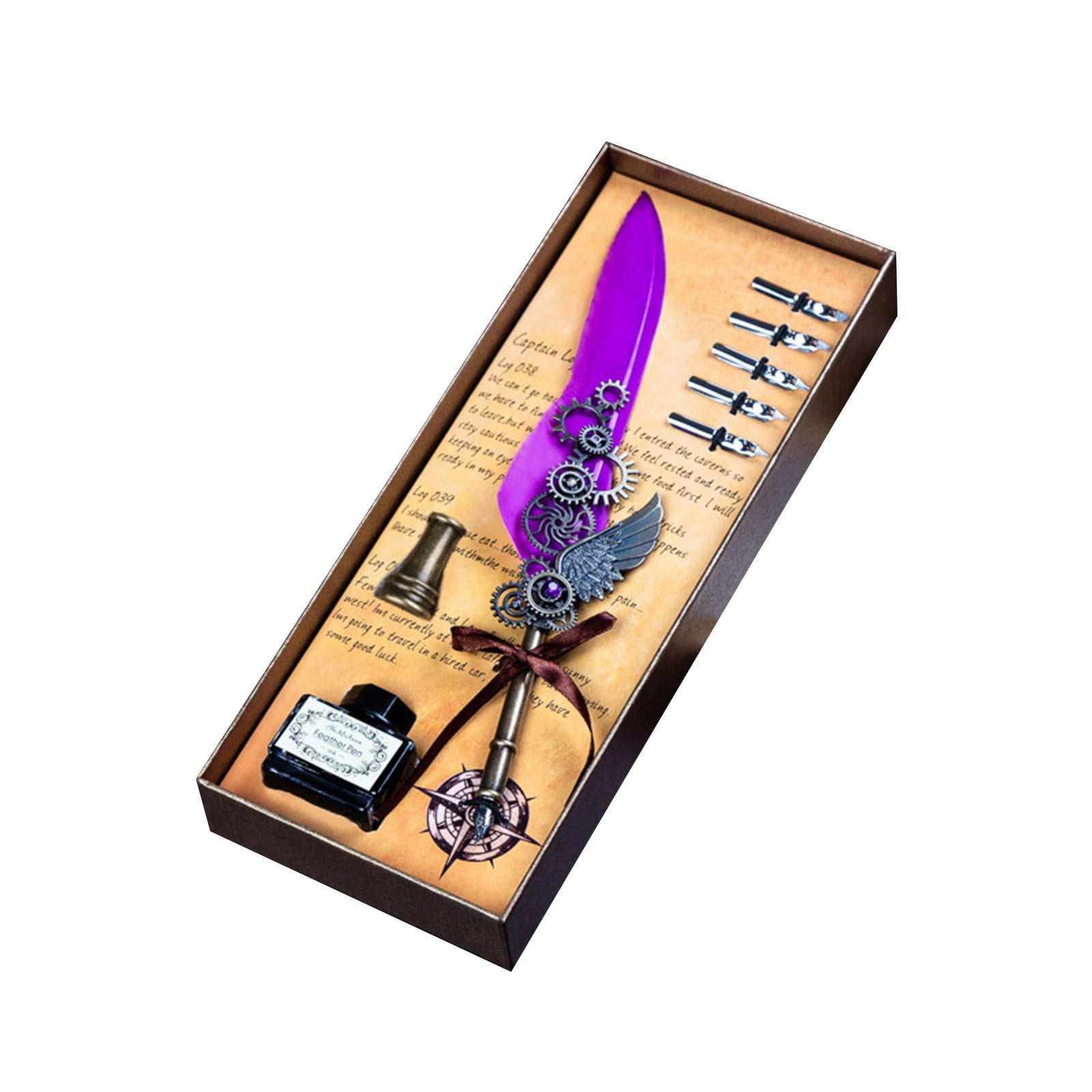 Nhthy Mechanical Wing Quill Pen, Water-Dipped Feather Pen Gift Set ...