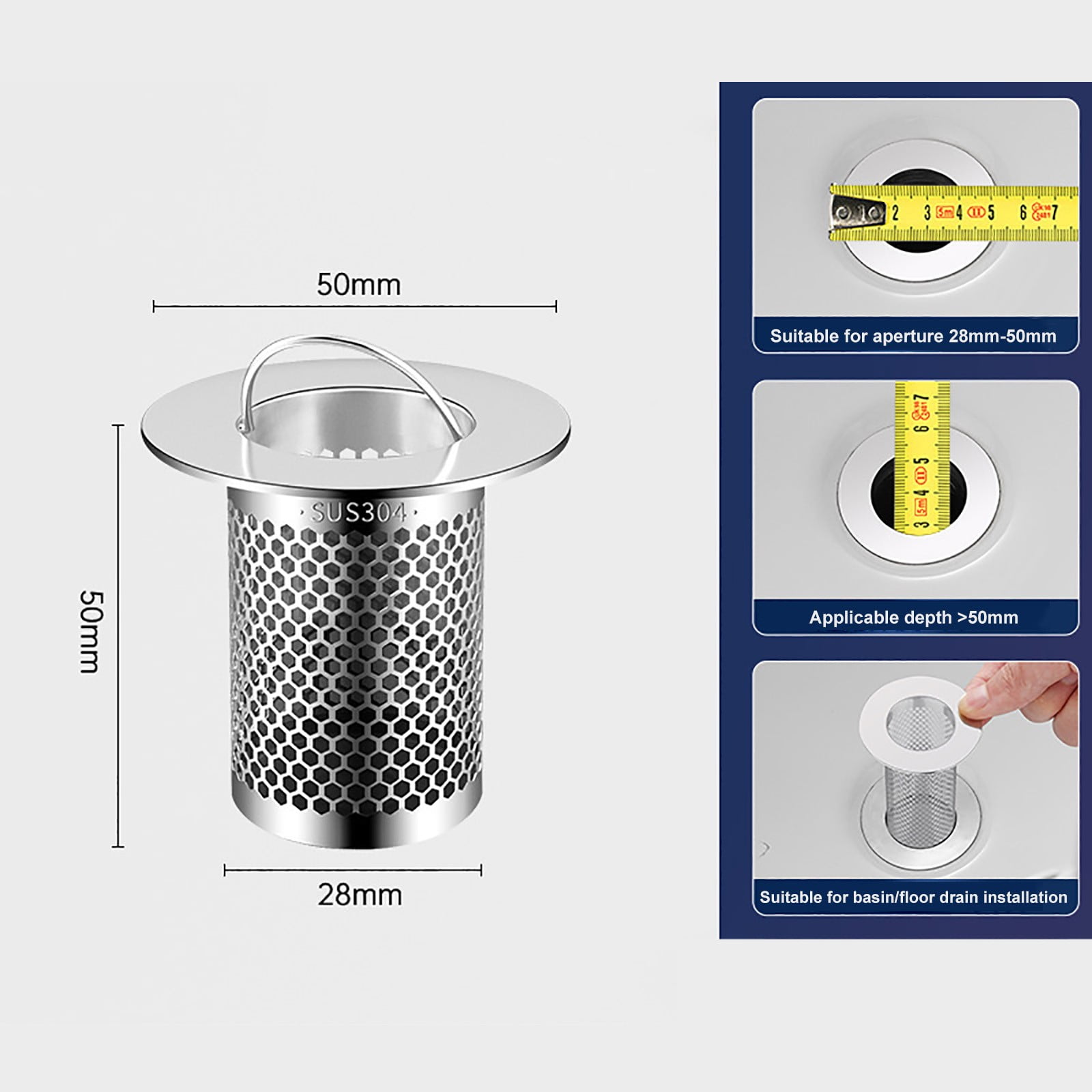 Nhthy Stainless Steel Sink Hair Catcher Drain Cover, Durable Bathroom ...