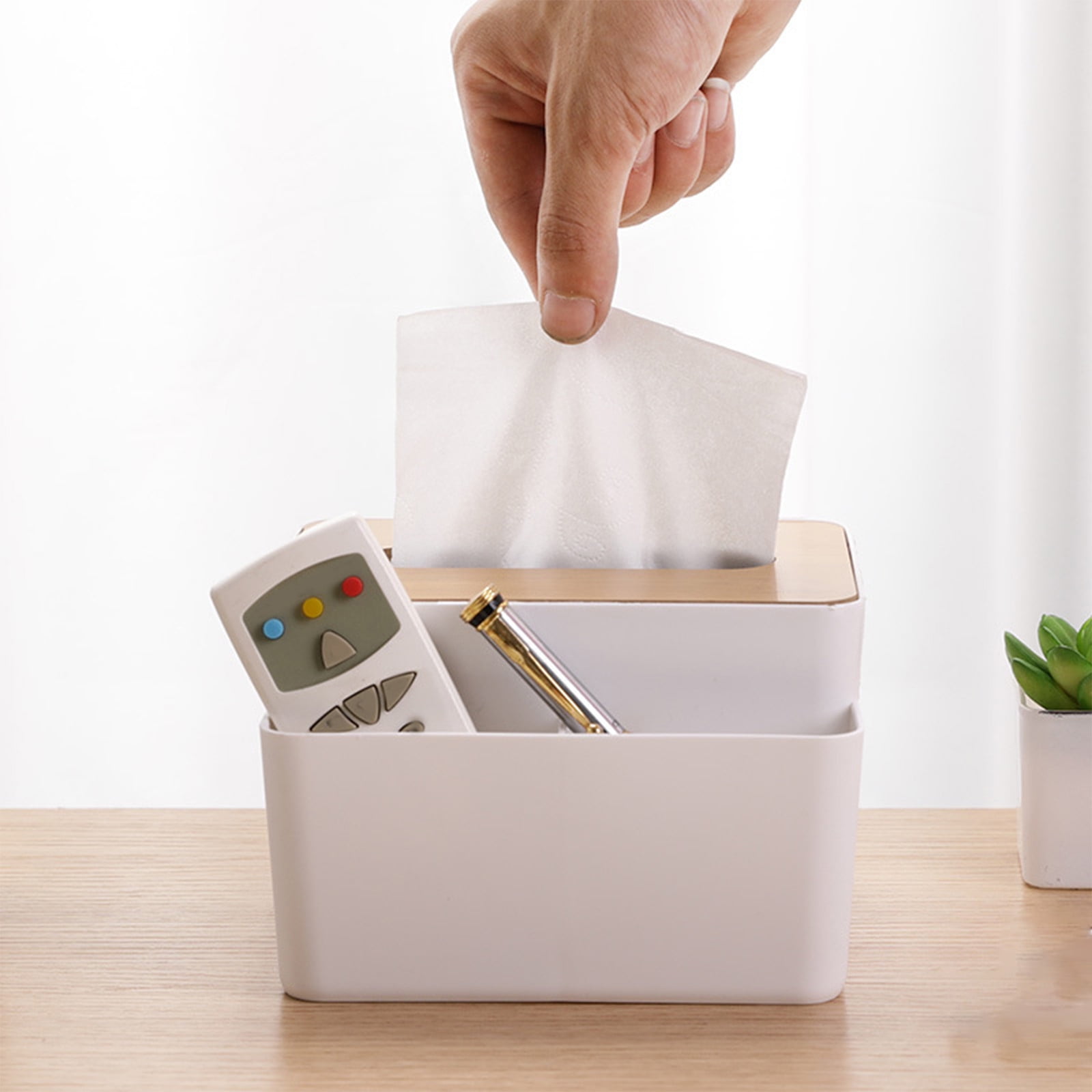 Nhthy Wooden Tissue Box Cover, Multifunctional Organizer, Rectangular ...