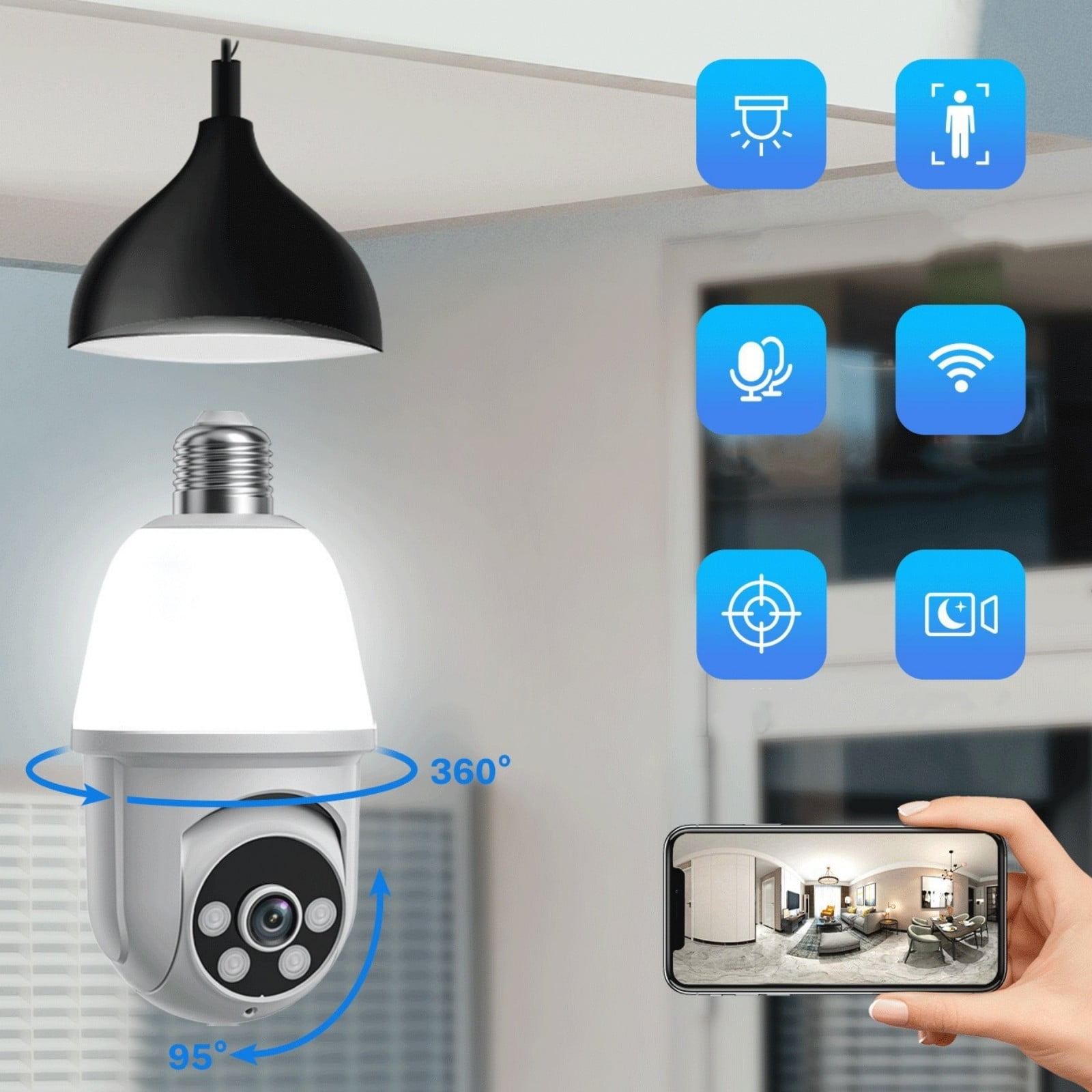 NhthyT 360 Degree WiFi Bulb Camera with Full Color Night Vision, Motion ...