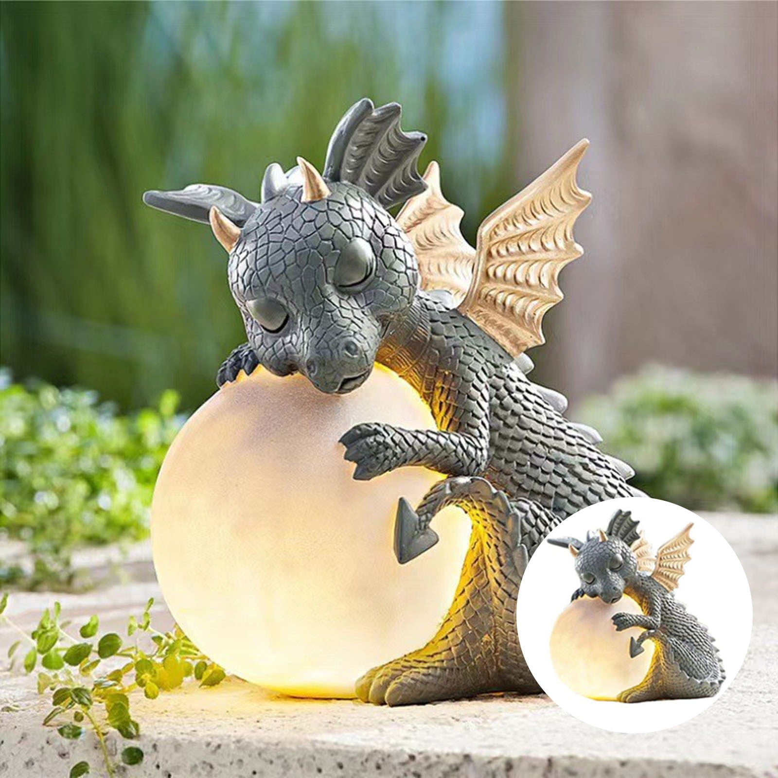 NhthyT Cute LED Dragon Statue with Meditative Pose - Durable Resin ...