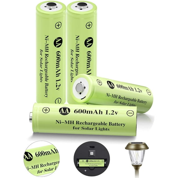 Ni-MH Rechargeable AA Batteries, AA 600mAh 1.2V Solar Batteries for ...