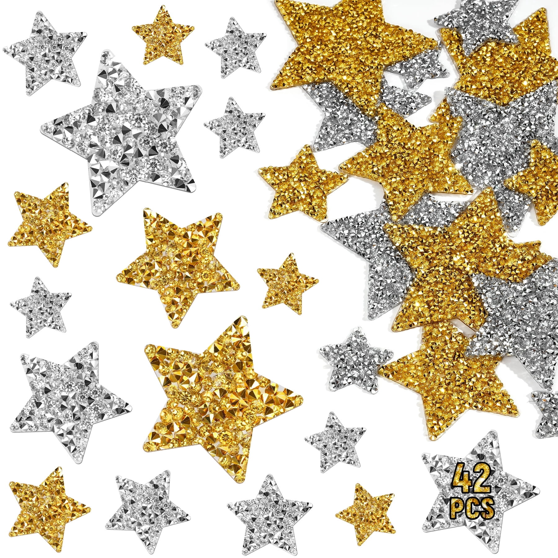 NiArt 42PCS Star Iron-On Patch Set, Crystal Rhinestone Star Appliques ...