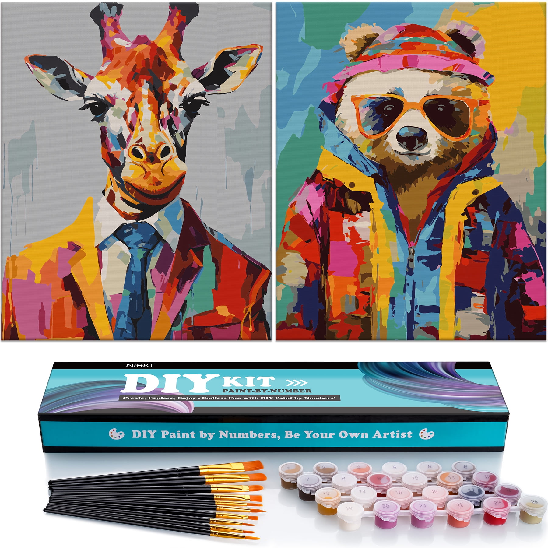 NiArt Adults' Paint-by-Number Kit 12"x16" 2 Canvas Pack, Inspired by ...