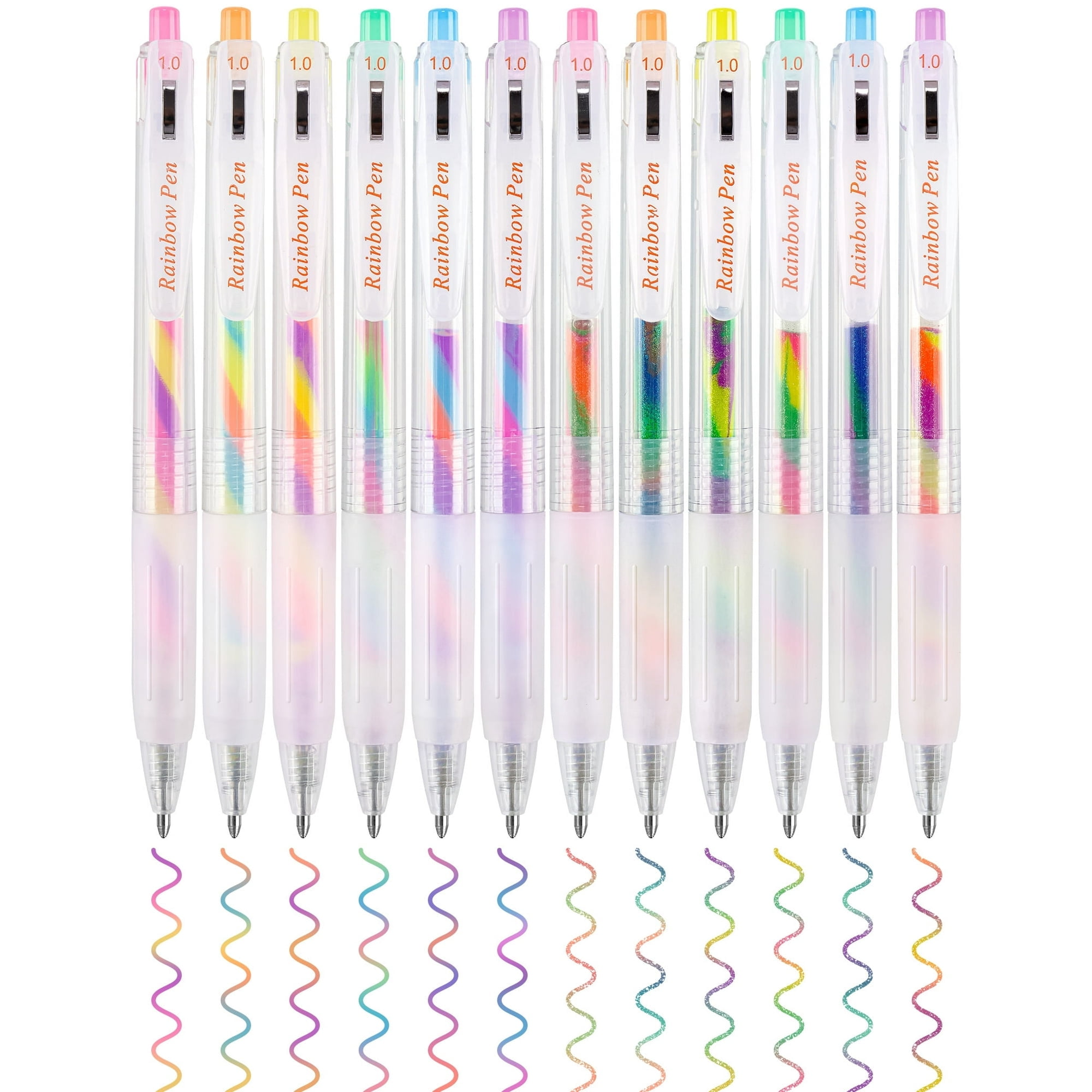 NiArt 10-Pack Retractable Gel Pens, Rainbow Colors, Ergonomic Grip, For ...