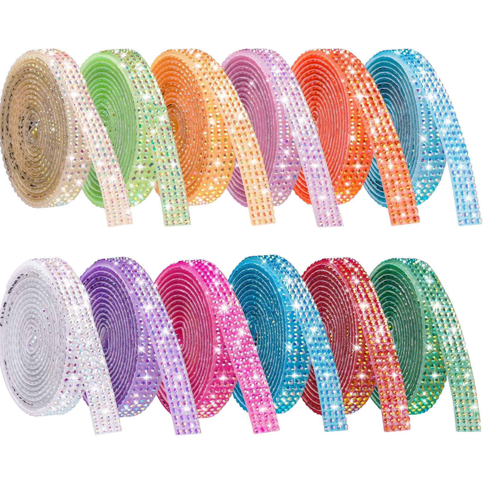NiArt Self Adhesive Crystal Rhinestone Ribbon Set of 12 Colors, 12 ...