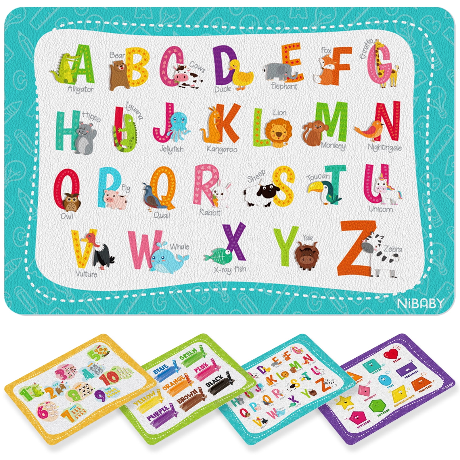 NiBaby Kids' Non Slip Educational Placemats Set of 4, Children's ...