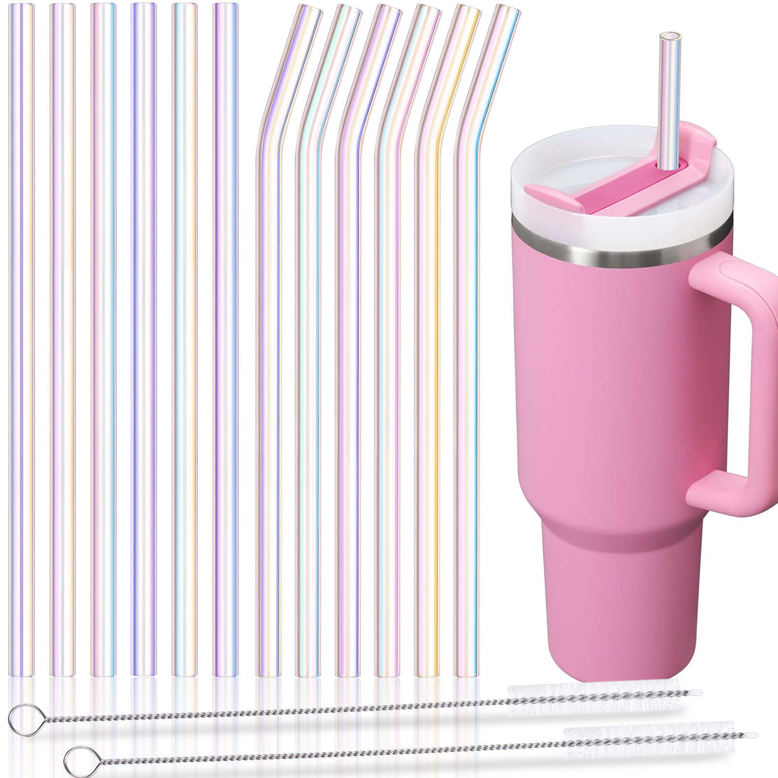 Casewin 12 Pack Reusable Glass Straws Clear Glass Drinking Straw Set