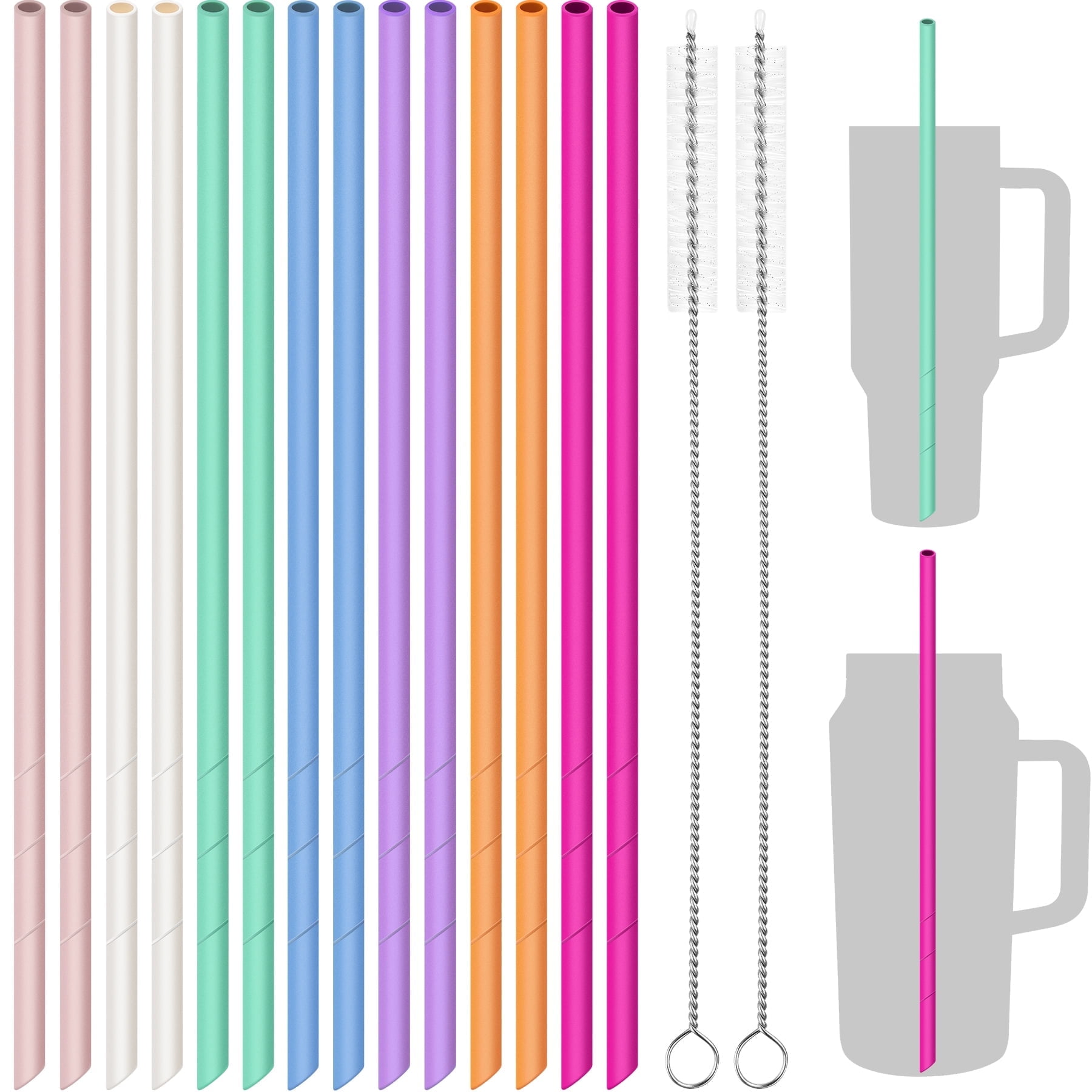 NiHome 14" Silicone Straws 14-Pack Fit for Stanley Tumblers, Customizable Length Fit in Large ...
