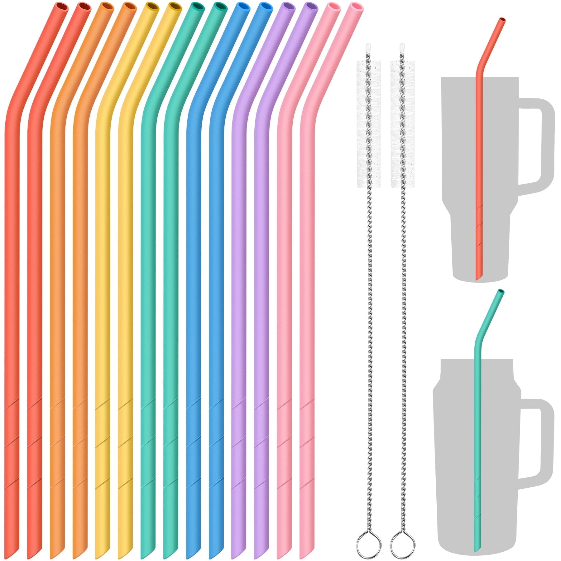 NiHome 14PCS Bent Silicone Straws Compatible with Stanley 40oz 30oz ...