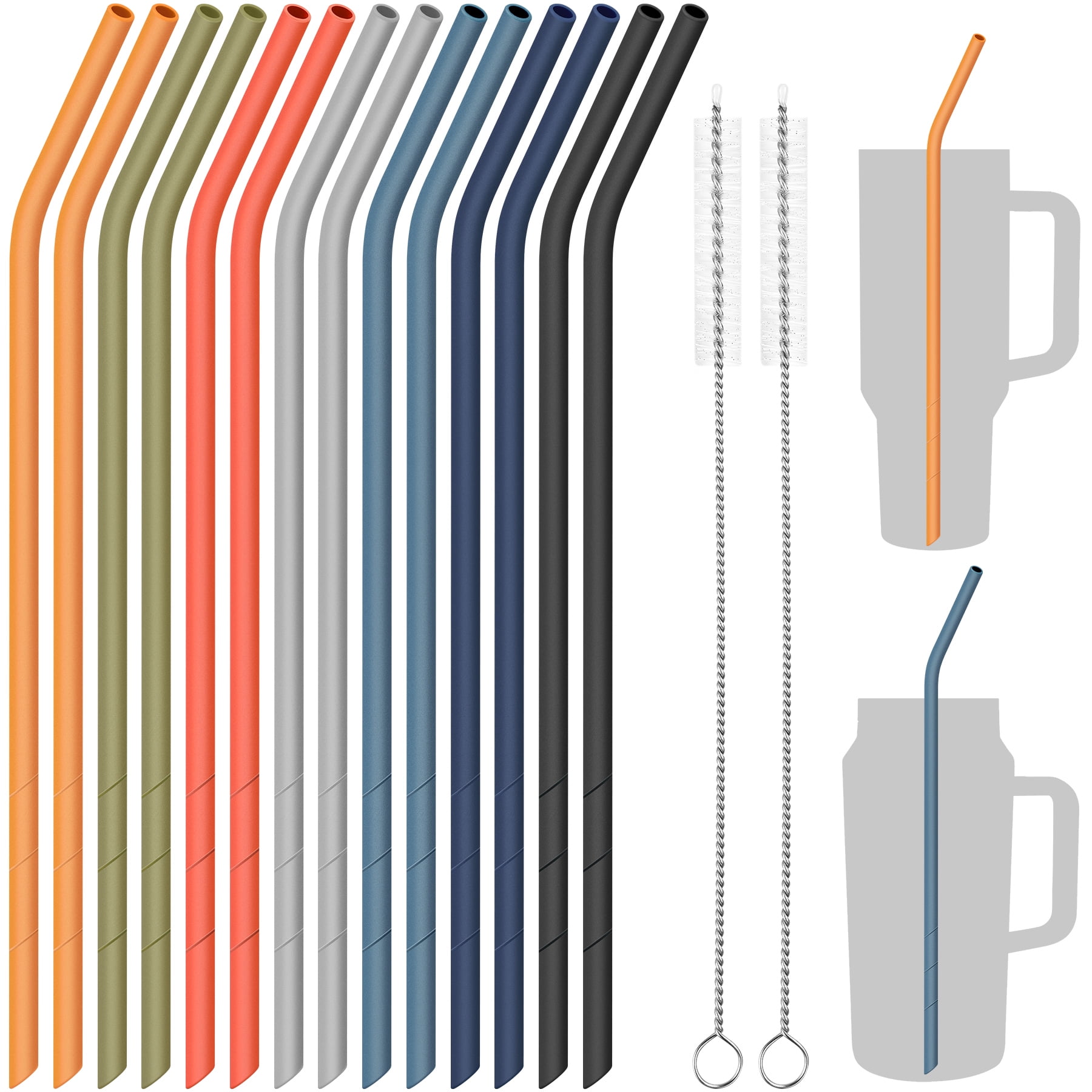 NiHome 14PCS Bent Silicone Straws Fit for Stanley 40oz 30oz Tumbler, 14” Extra Long Reusable ...