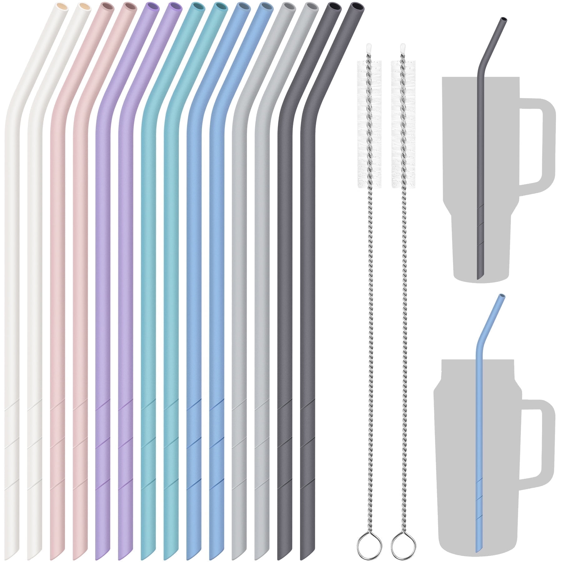 NiHome 14PCS Silicone Straws for Large Water Bottles, 14 inch Extra ...