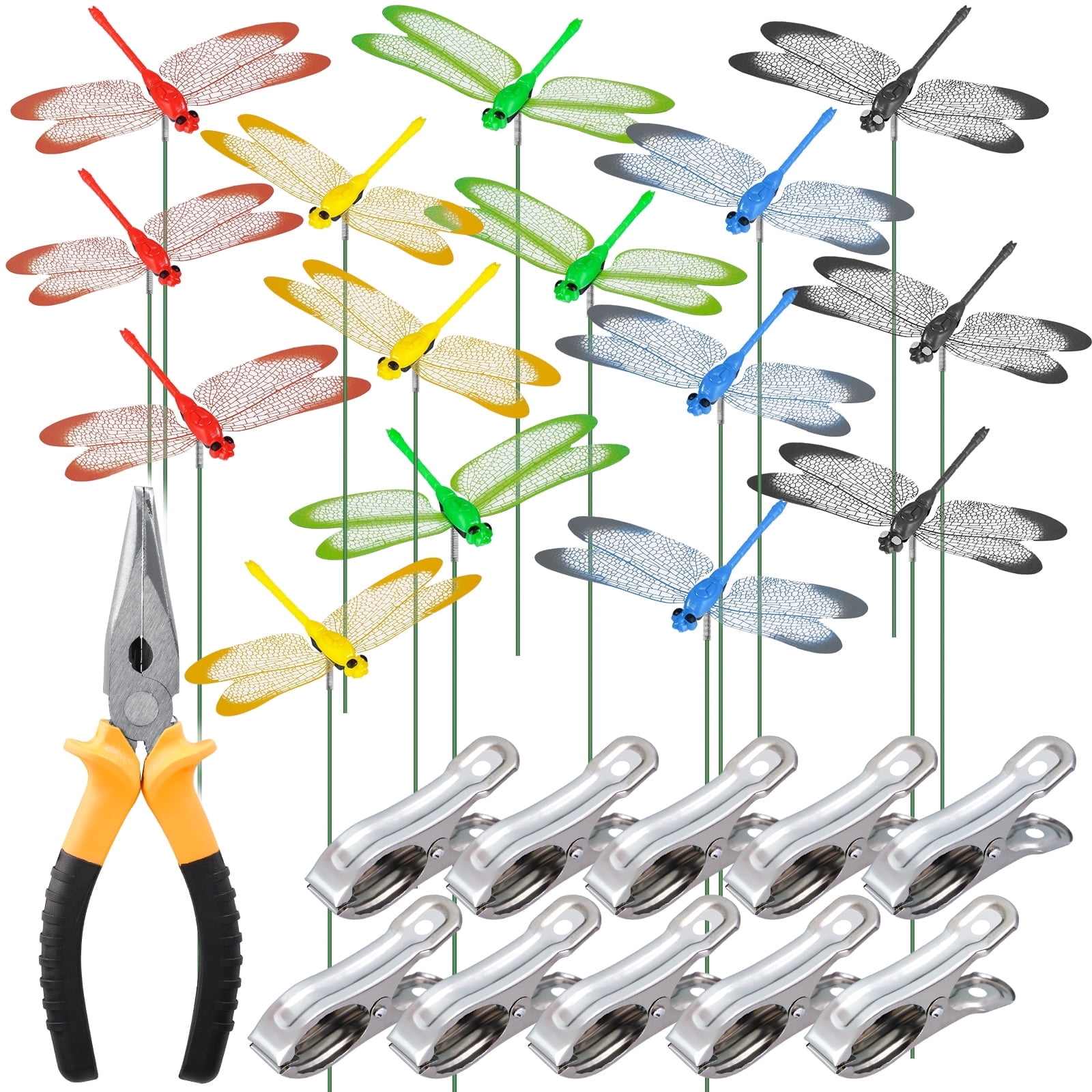 NiHome 15PCS Decorative Dragonfly Clips Decor for Garden, 9.8" Long ...