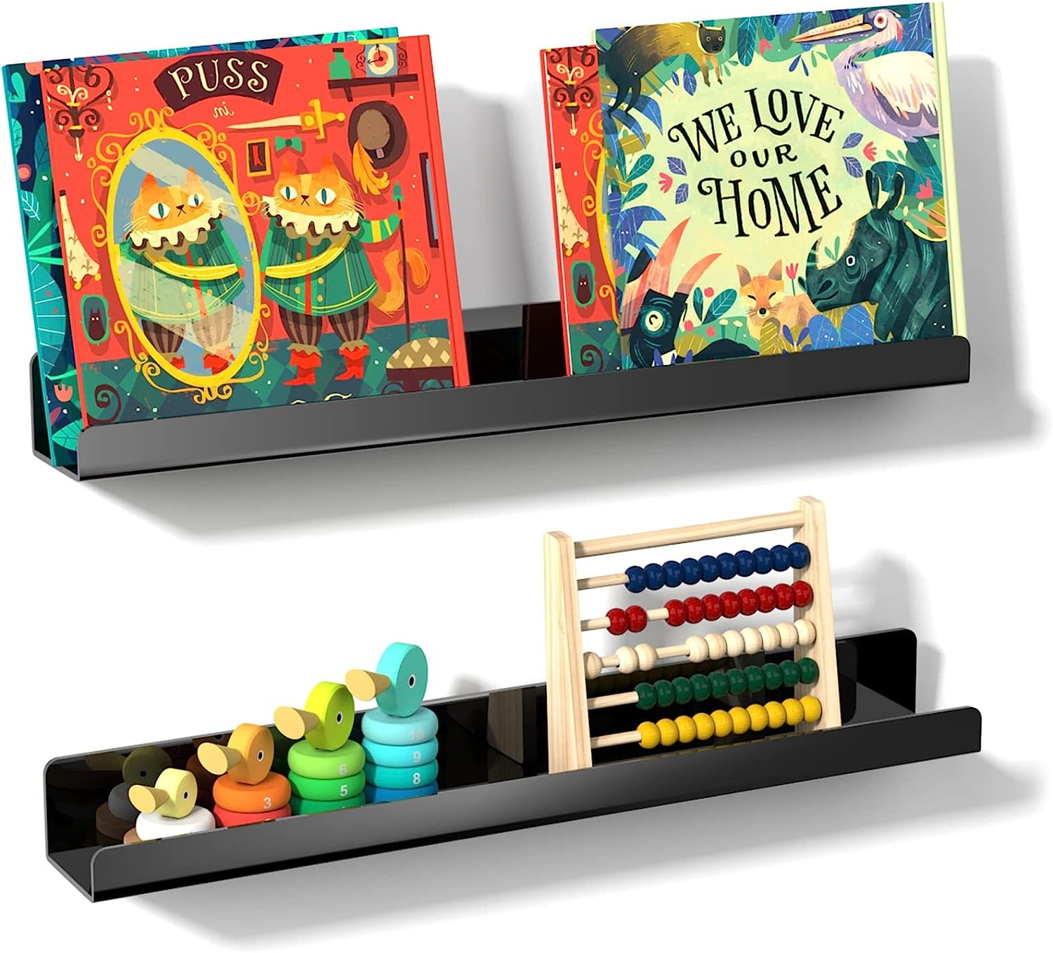 NiHome 2-Pack 16.9" Easy Install Magnetic Acrylic Floating Bookshelves ...