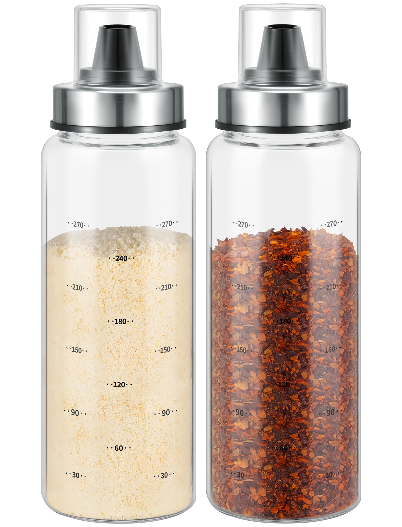 NiHome 2-Pack 10 oz Glass Spice Shaker Set with Stainless Steel Lid ...