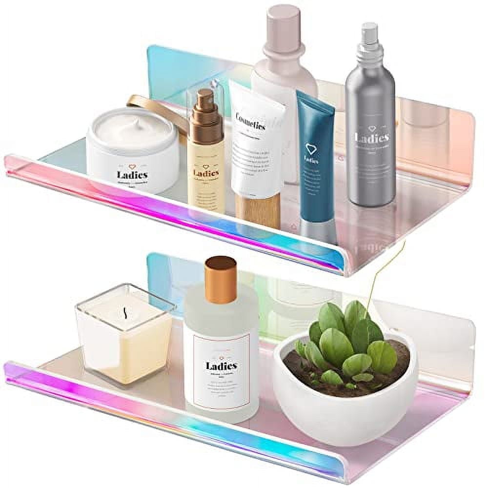 NiHome 2-Pack Medium Iridescent Acrylic Floating Shelves with Edge, 7.9 ...