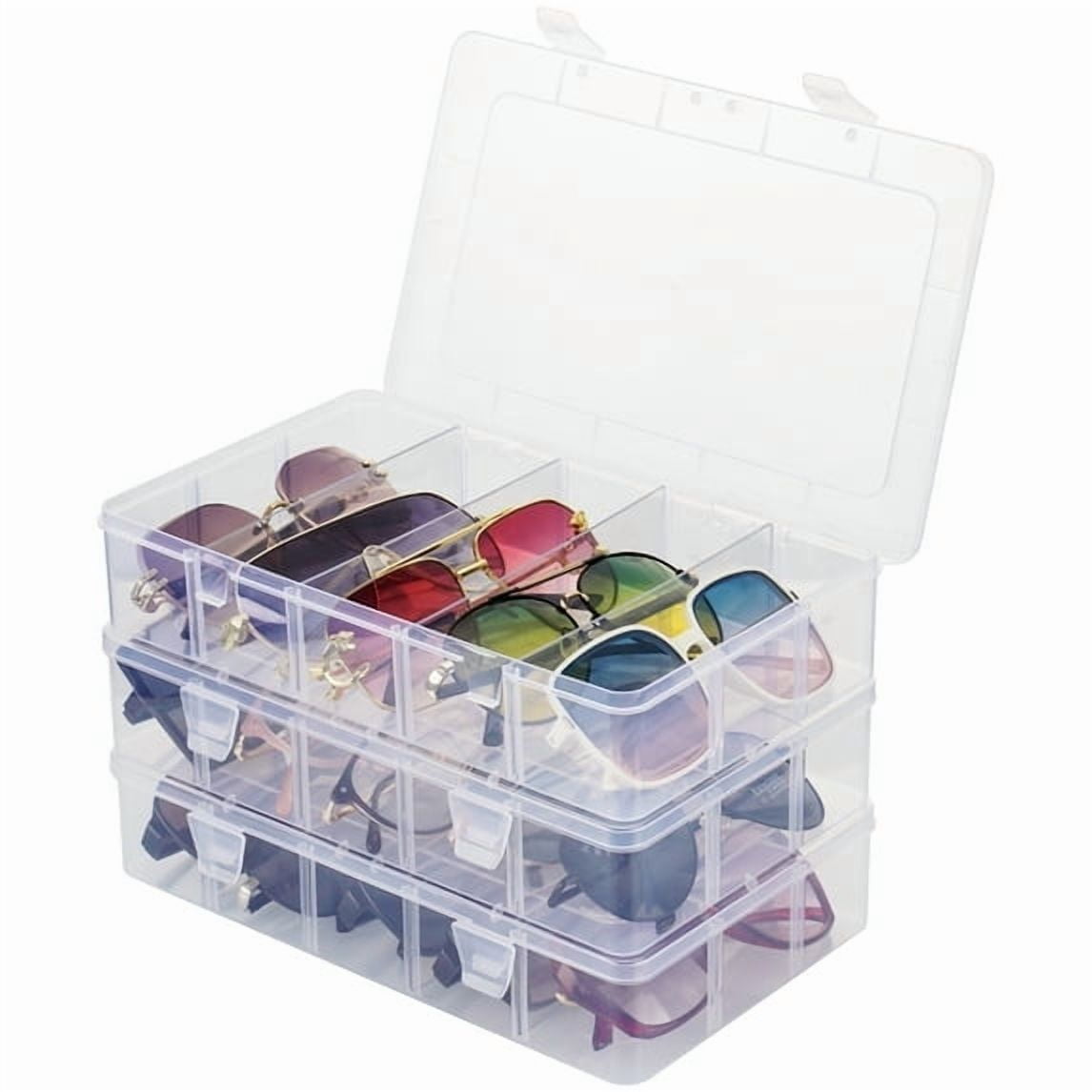NiHome 3-Pack Clear Plastic Eyeglass Organizer Box with Removable ...