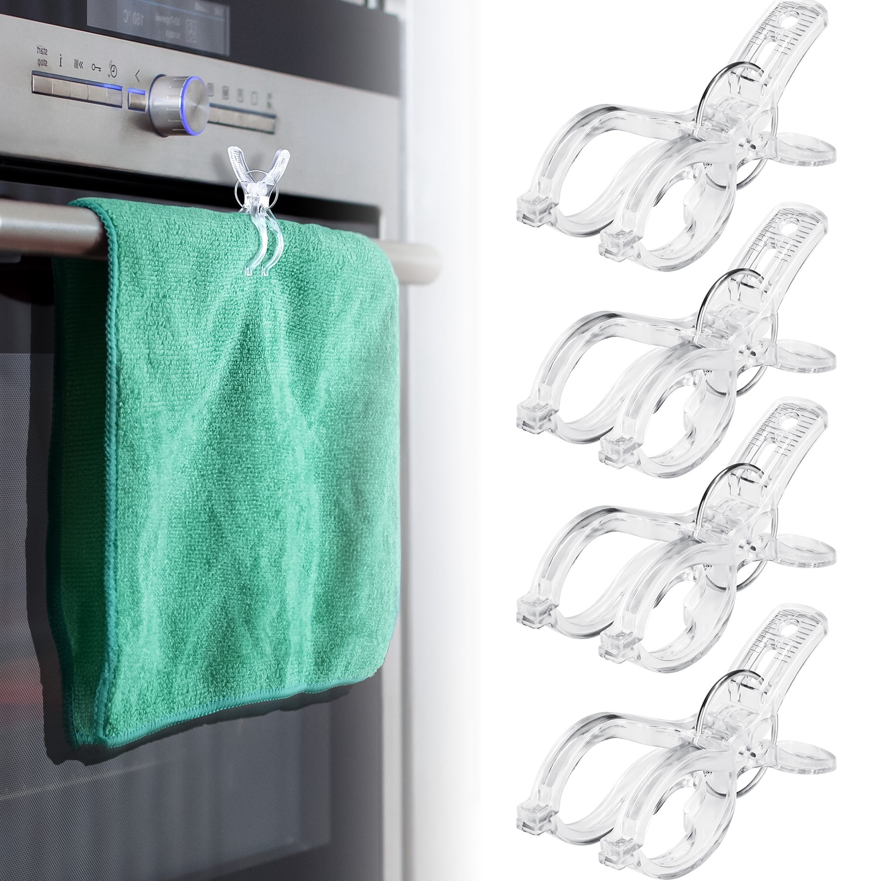 NiHome 4-Pack Clear Spring-Loaded Kitchen Towel Clips, Anti-Slip Design ...