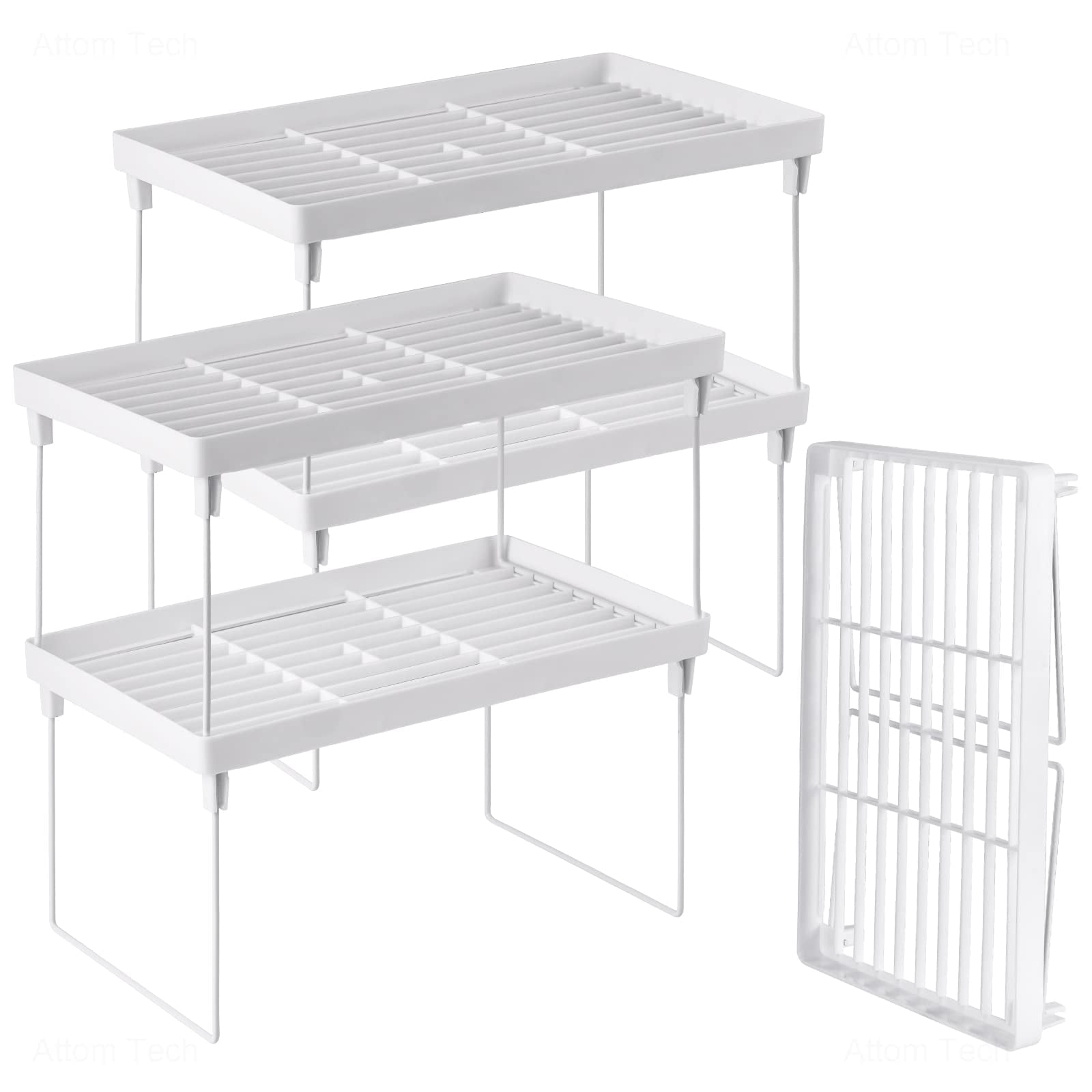 NiHome 4-Pack Stackable Plastic Kitchen Storage Shelf Foldable Rack ...