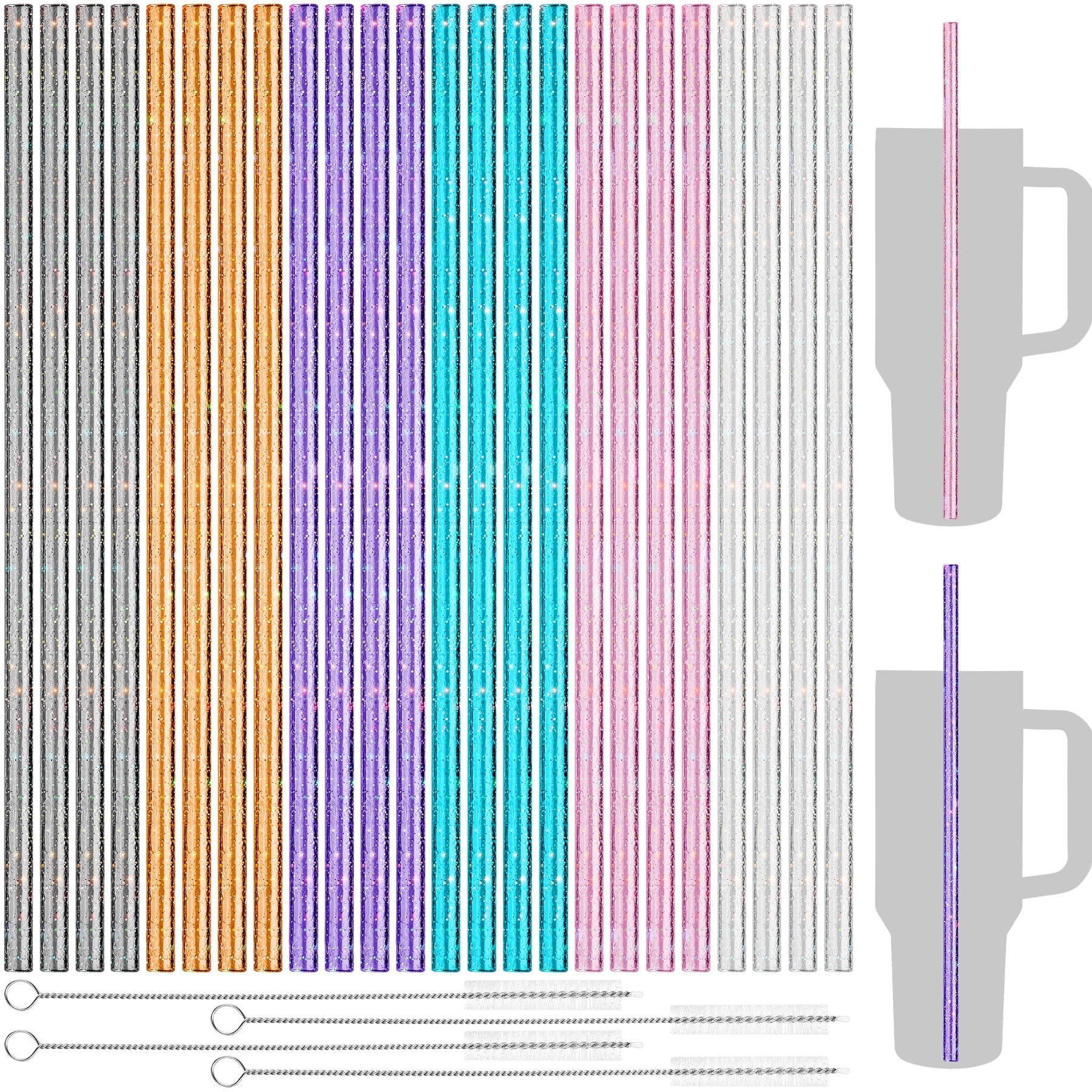 NiHome 40oz Straws, 24 Pack Glitter Plastic Straws Fit for Stanley 40 ...