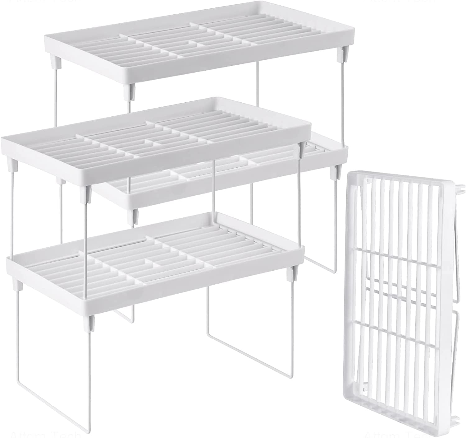 NiHome 4-Pack Stackable Plastic Kitchen Storage Shelf - White Cabinet ...