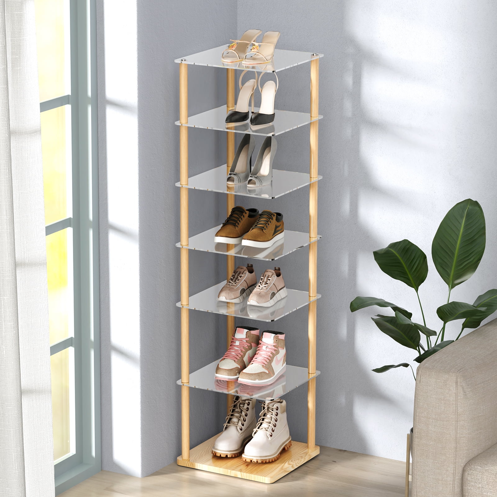 NiHome 7-Tier Vertical Acrylic Shoe Rack, Easy No-Tool Assembly Space ...