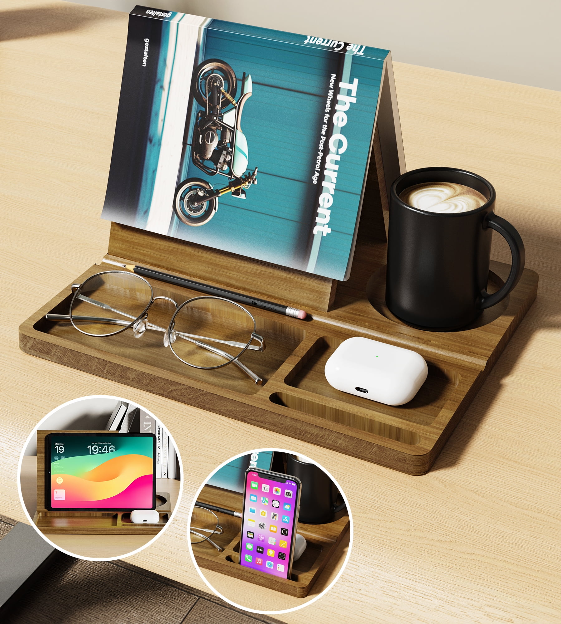 NiHome Bamboo Wooden Book Stand Holder with Triangle Design for Spine ...