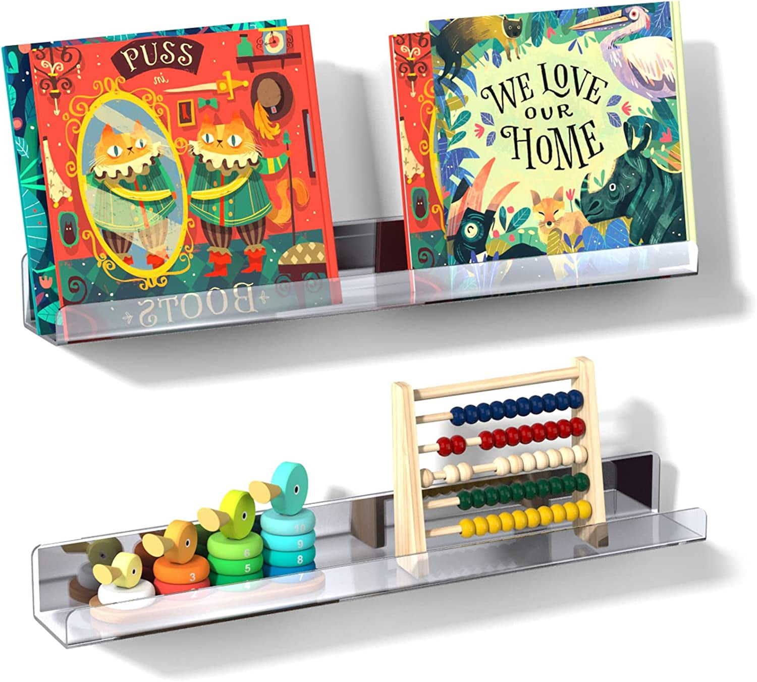 NiHome Clear Magnetic Acrylic Floating Bookshelves 2-Pack, 16.9'' for ...