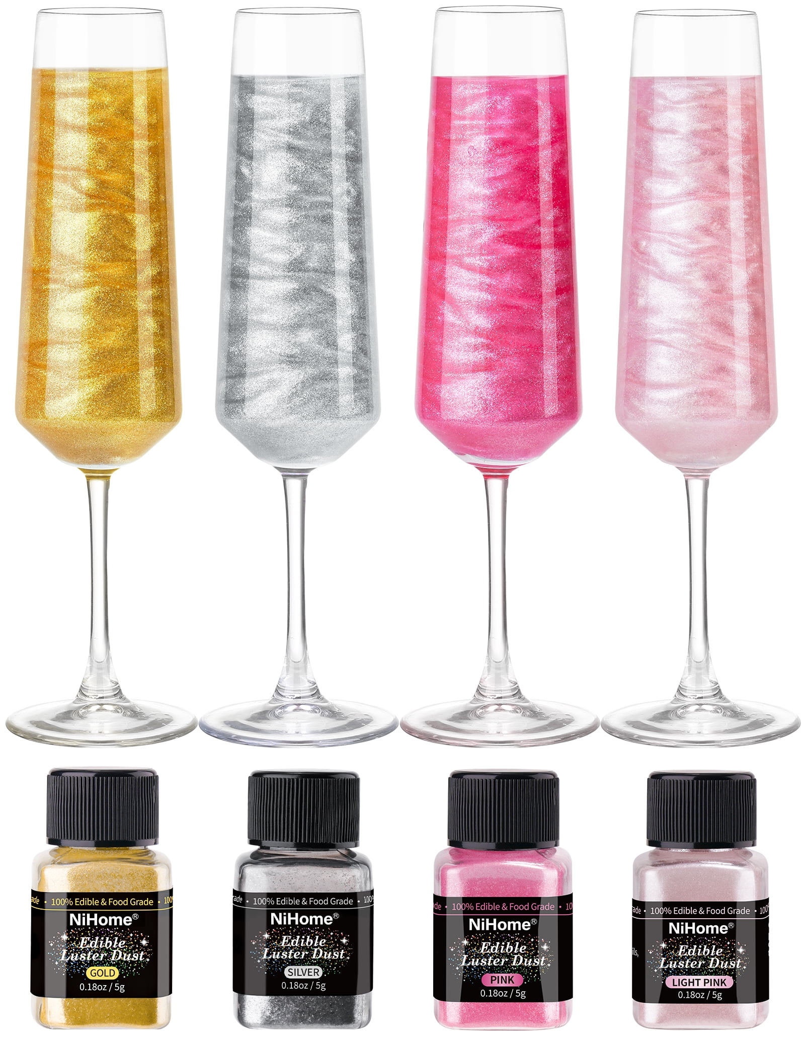 NiHome 4x5g Edible Luster Dust Glitter Powder, Metallic Sprinkles for ...