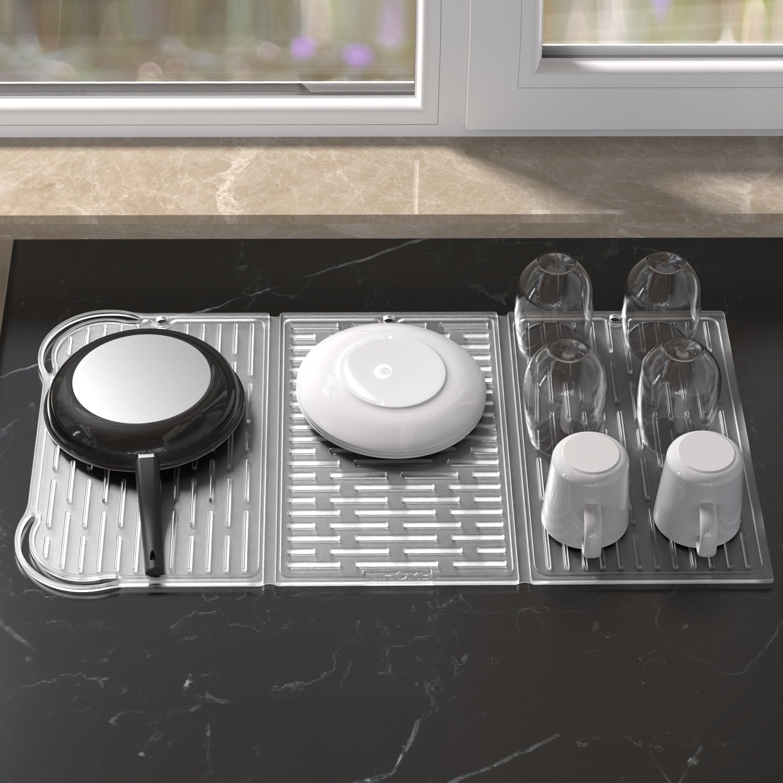 NiHome Extra-Large Trifold Dish Drying Mat, Foldable Compact Easy ...