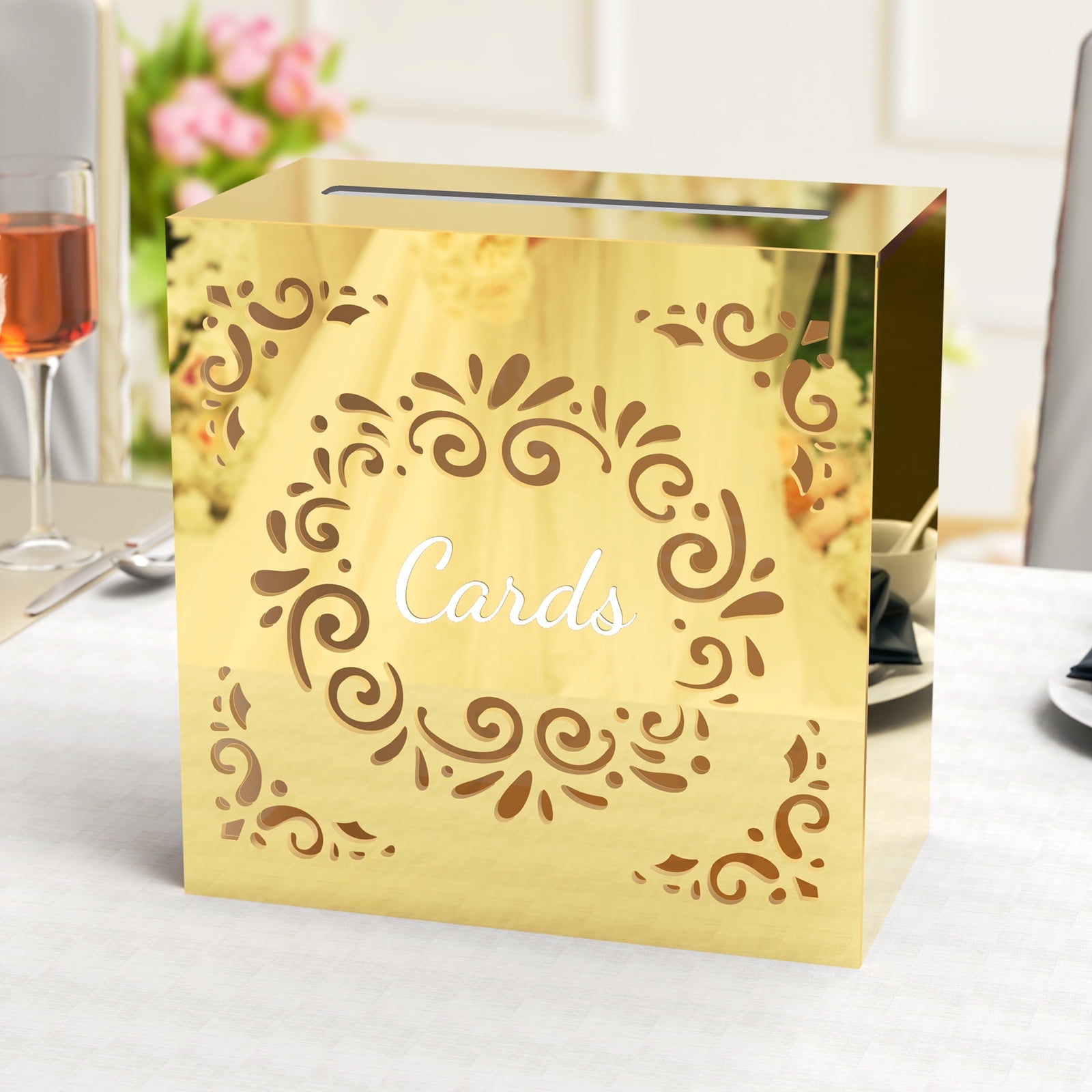 White and gold wedding card box | Beachweddingtips.com