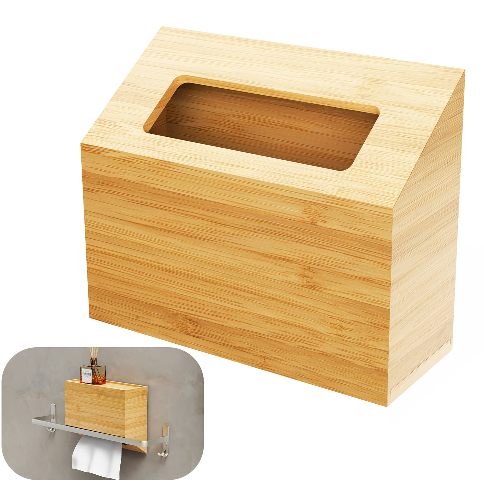 NiHome Hand Towel Box Cover for Kleenex, Natural Bamboo Tissue Box ...