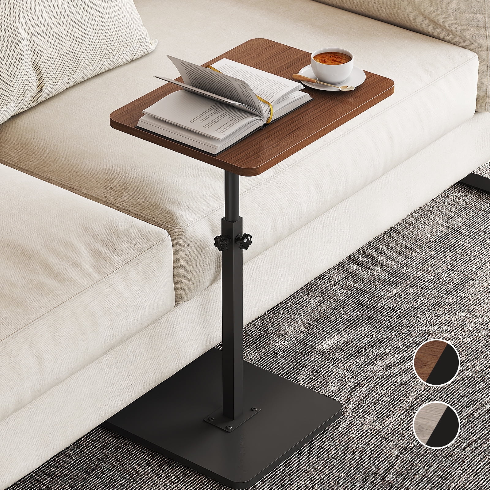 NiHome Minimalist Height Adjustable End Table, 360° Rotatable Sofa Armrest Side Tray Table ...