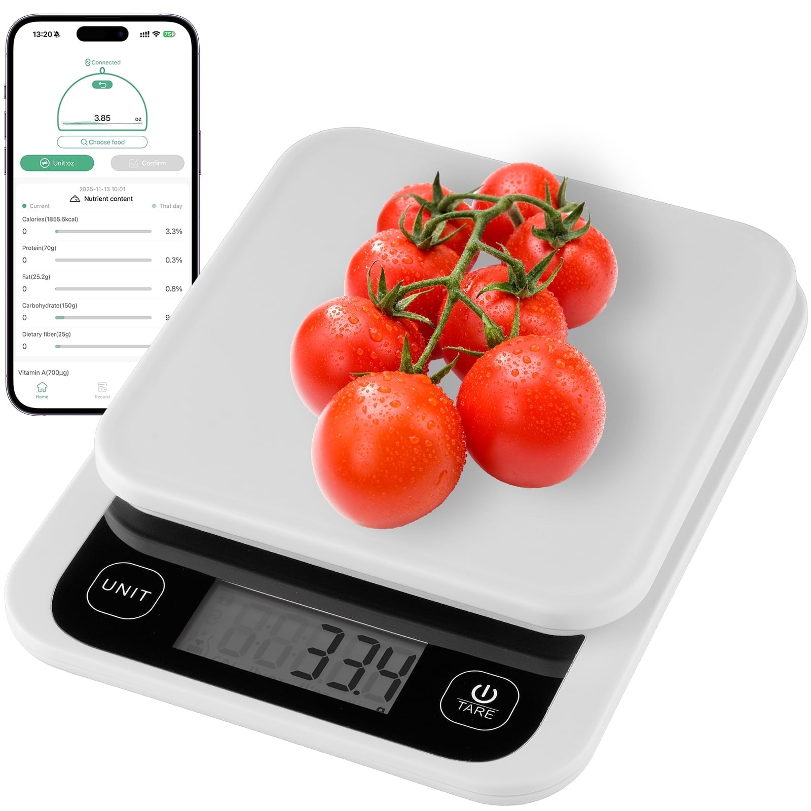 NiHome Bluetooth Kitchen Scale with APP, 11lb/5kg Capacity, App Sync ...