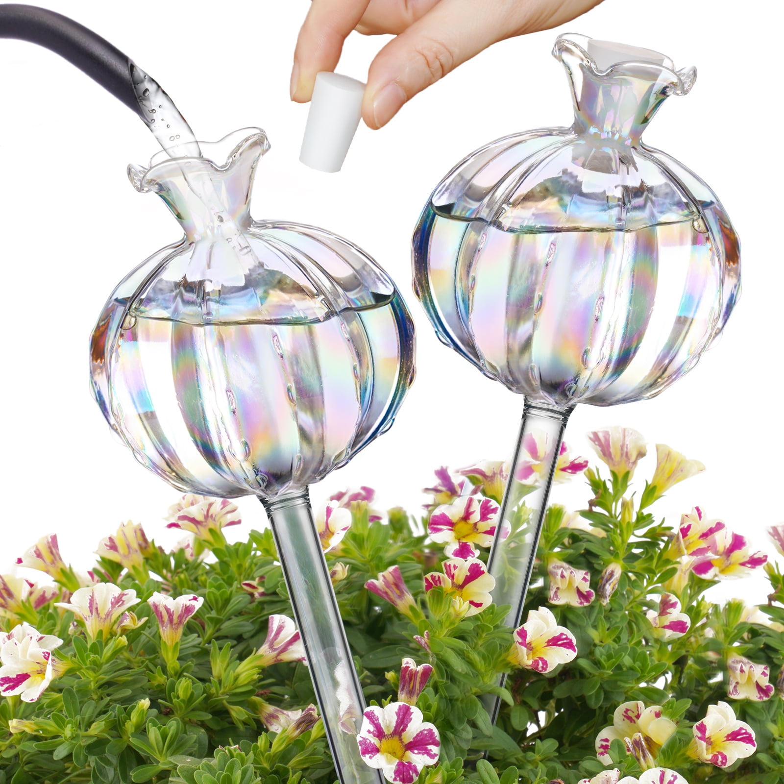 NiHome Iridescent Glass Cactus Watering Globes, 2-Pack, Self Watering ...
