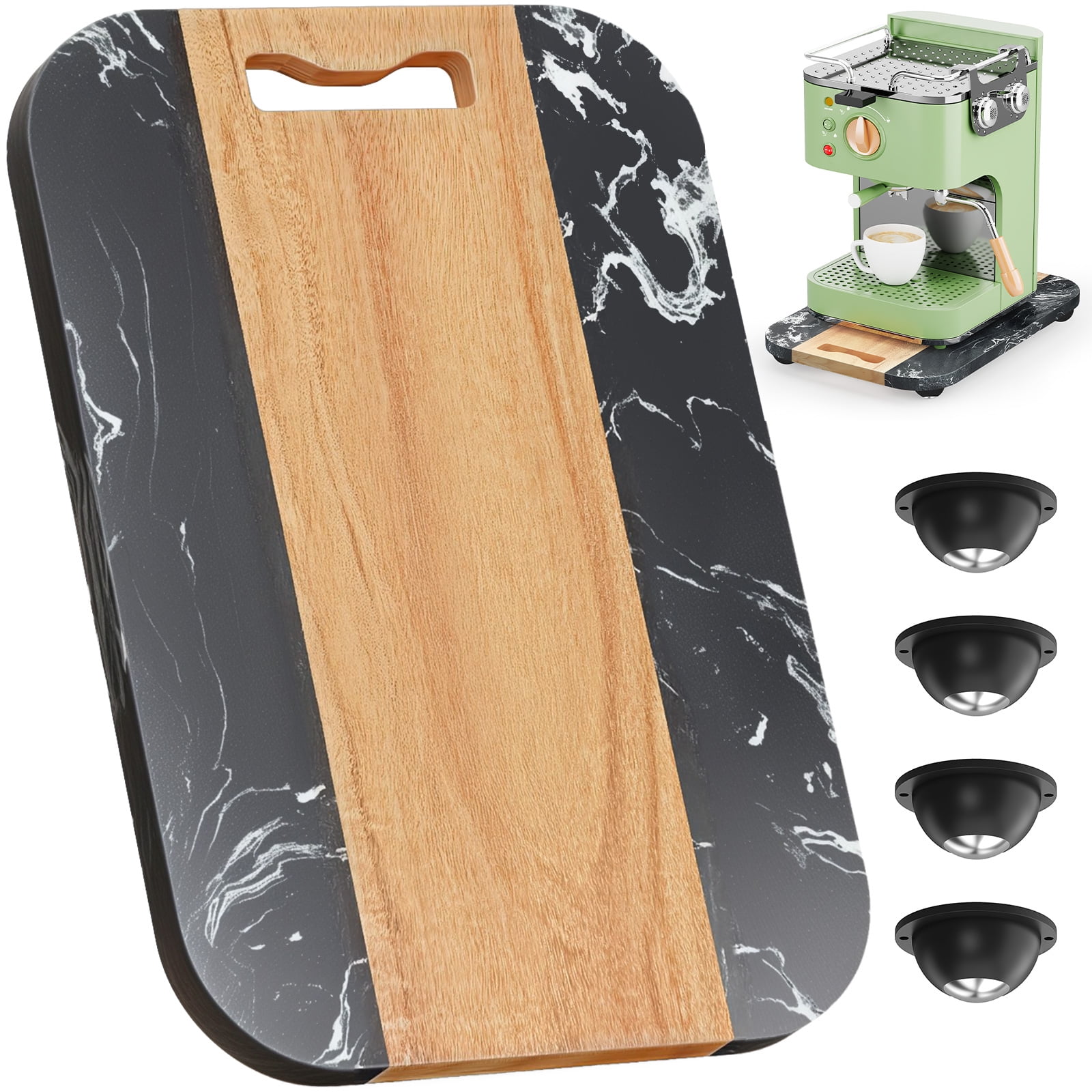 NiHome Marble & Acacia Wood Appliance Sliding Tray for Coffee Maker, 14 ...