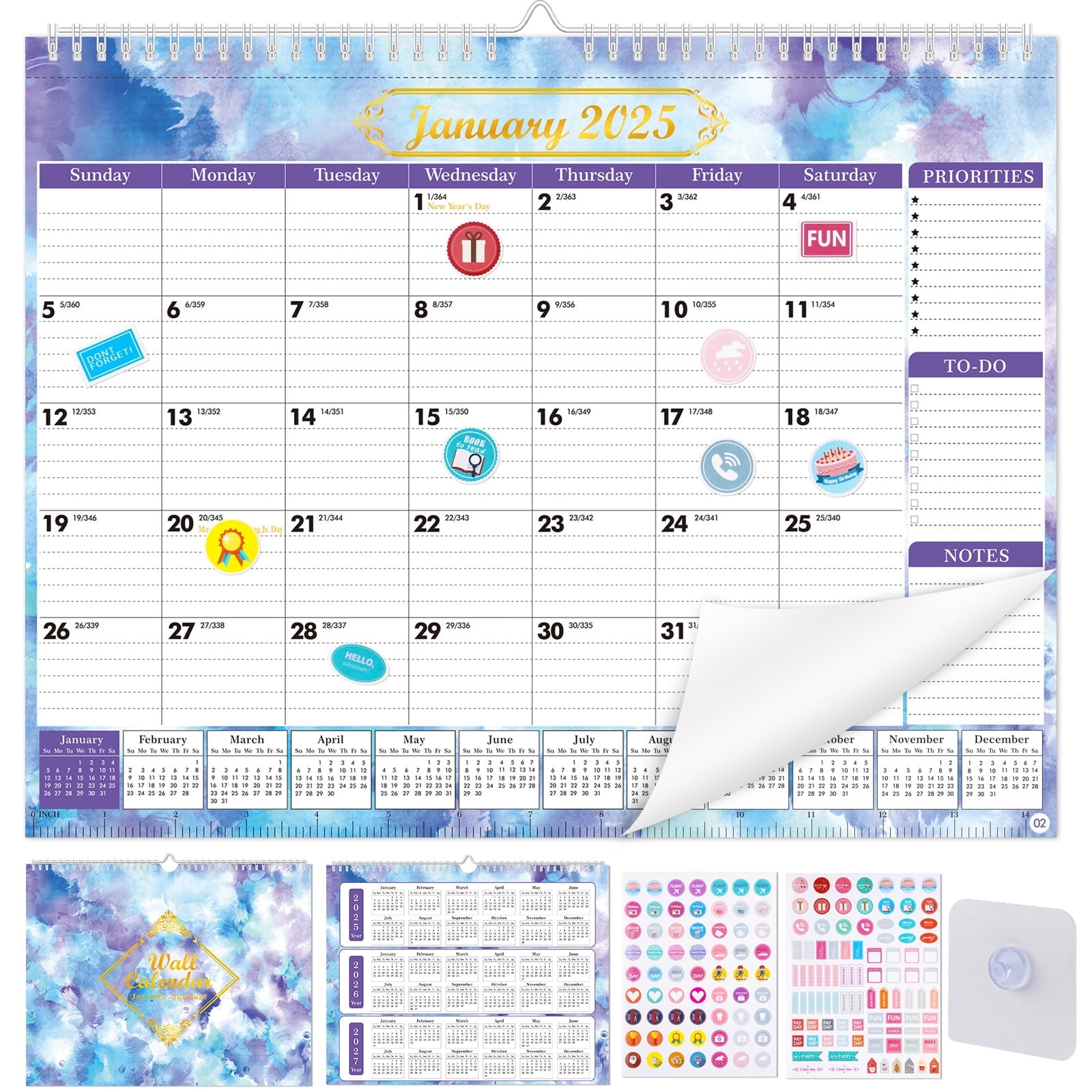 NiHome 2025-2026 Large Wall Calendar with DIY Stickers & Adhesive Hooks ...
