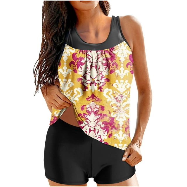 Nishuihan 2 Piece High Cut Bathing Suit Bikinis Sets Women Conservative Print Strappy Back Set