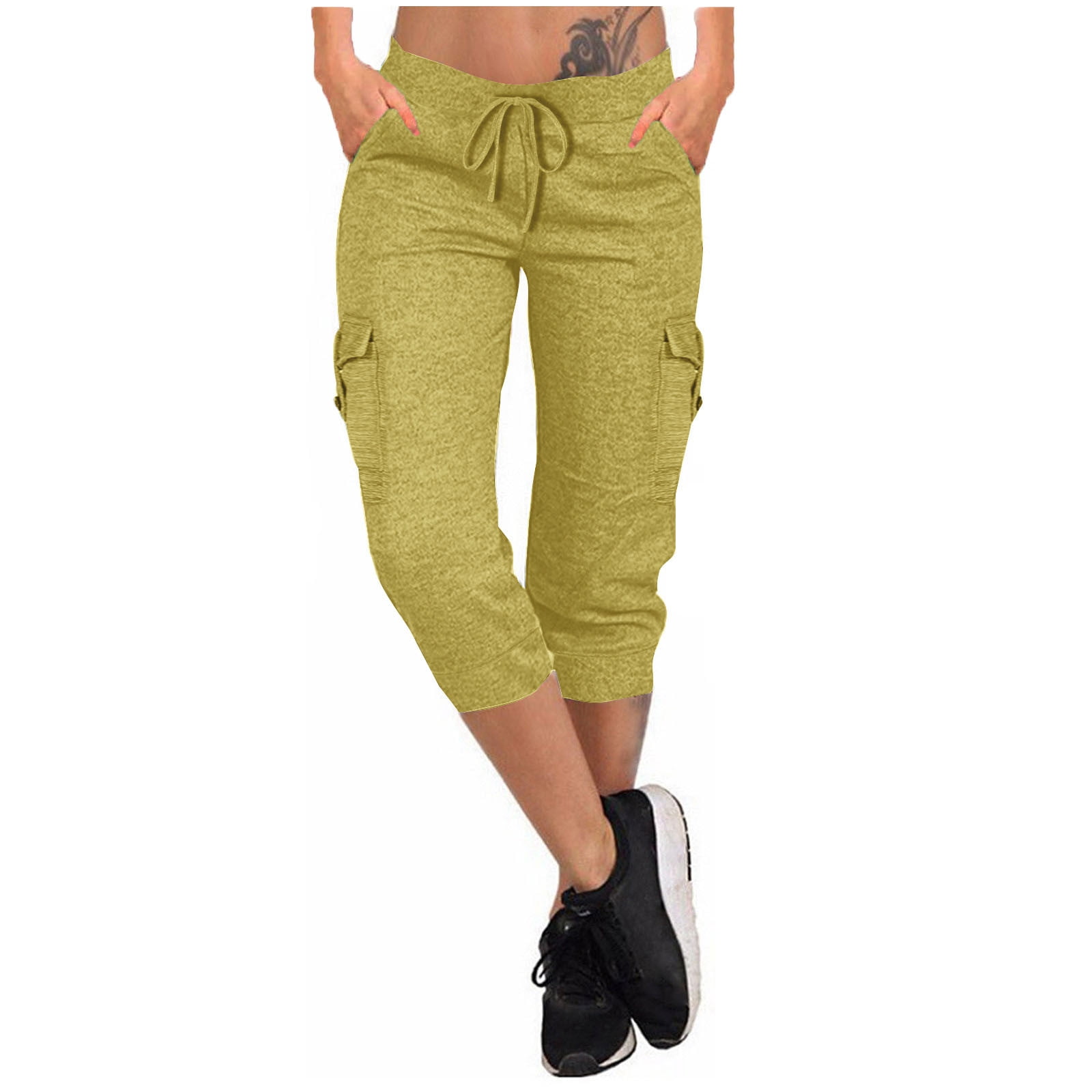 Nishuihan Capris Pants Women Summer Elastic Waisted Drawstring Yoga