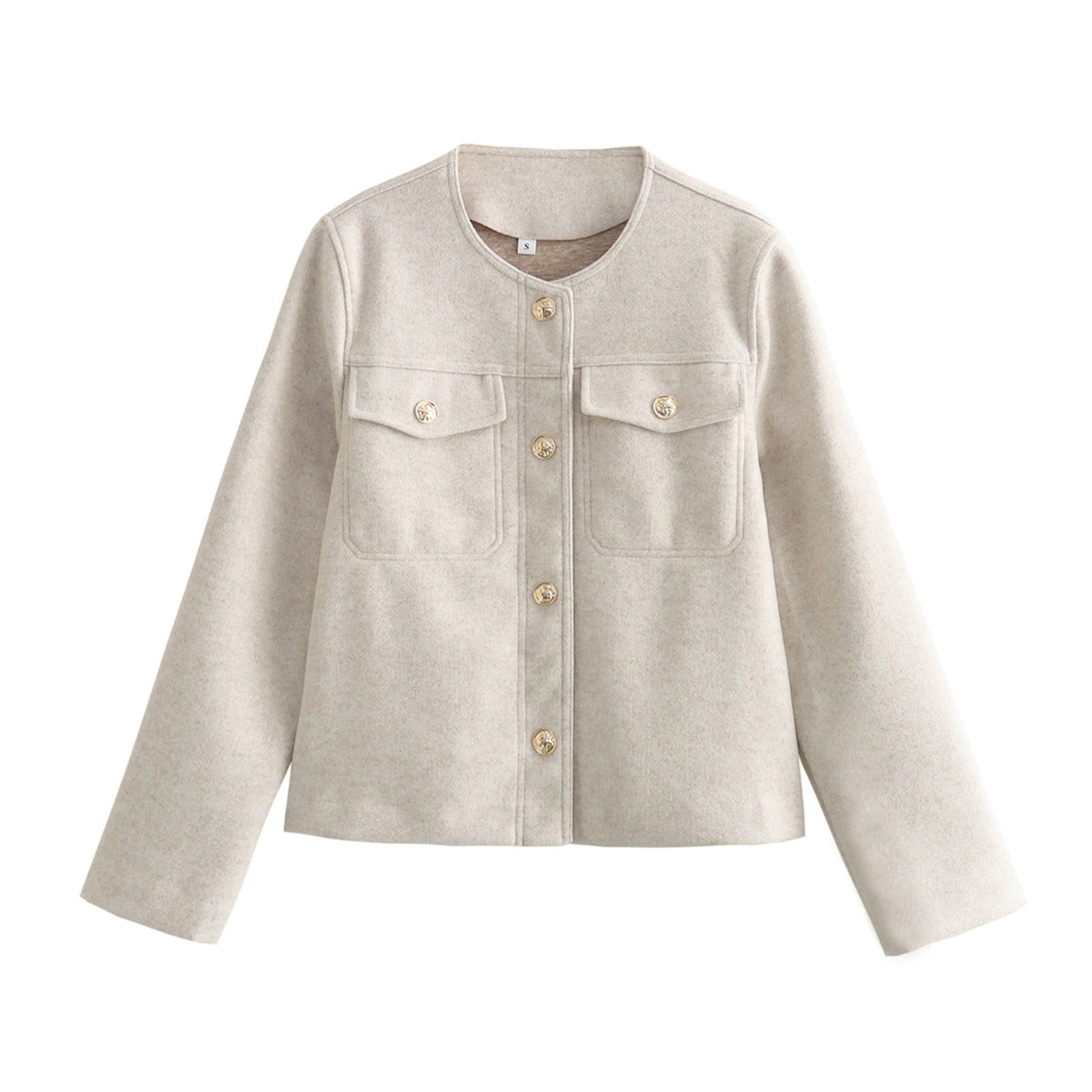 NiSHUIHAN Women's Cropped Tweed Blazer Jacket Elegant Slim Fitted Long Sleeve Crewneck Button ...