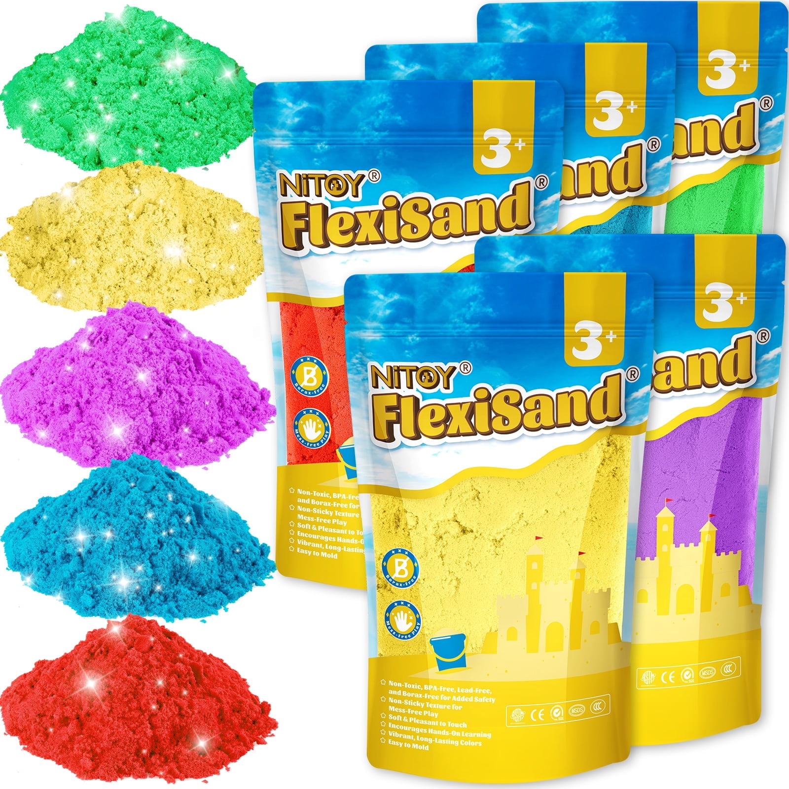 Nitoy FlexiSand 11lbs Play Sand, 5 Colored Moldable Self-Sticking ...