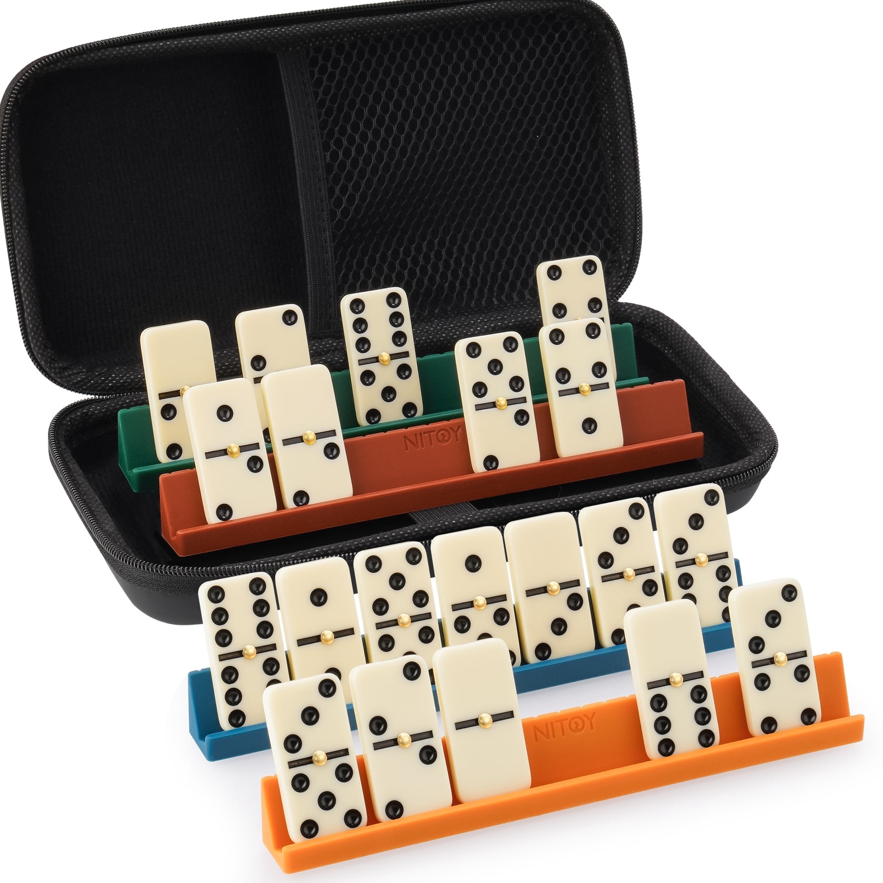 Double 6 Dominos Set for Adults with 28 Tiles & 4 Silicone Domino Racks ...