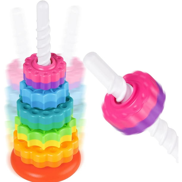NiToy Spinning Stacking Toy for Kids, Rainbow Tower Dual-Color Spinning ...