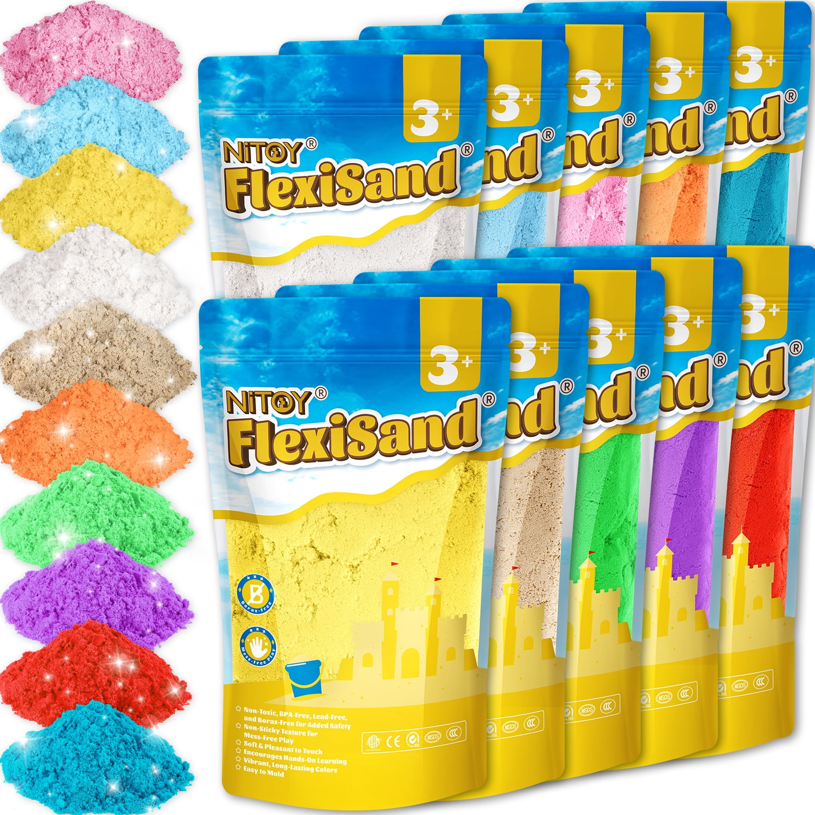 NiToy FlexiSand Value Pack 19lbs of 10 Colored Moldable Self-Sticking ...