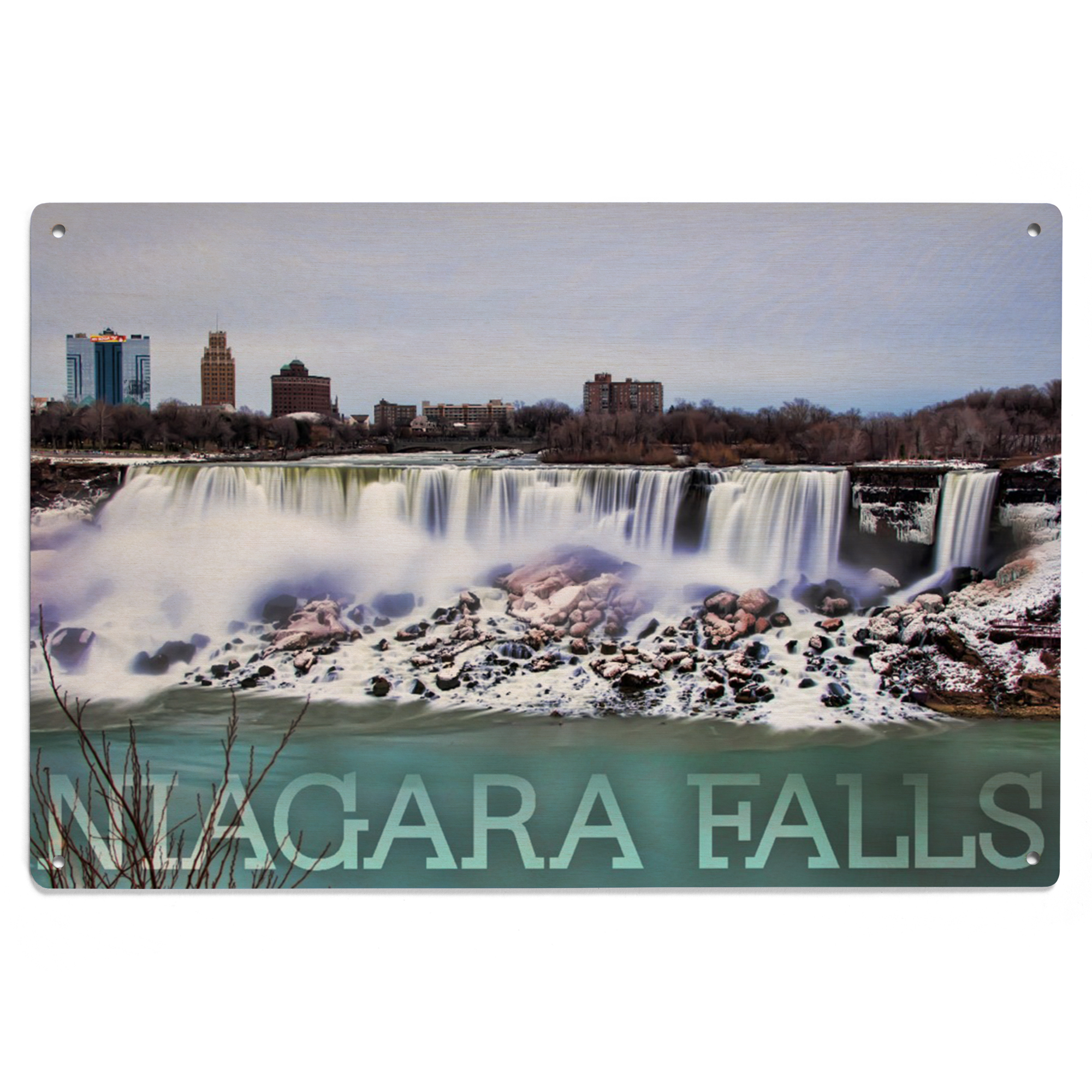 Niagara Falls, American Falls in Winter Birch Wood Wall Sign (6x9 ...