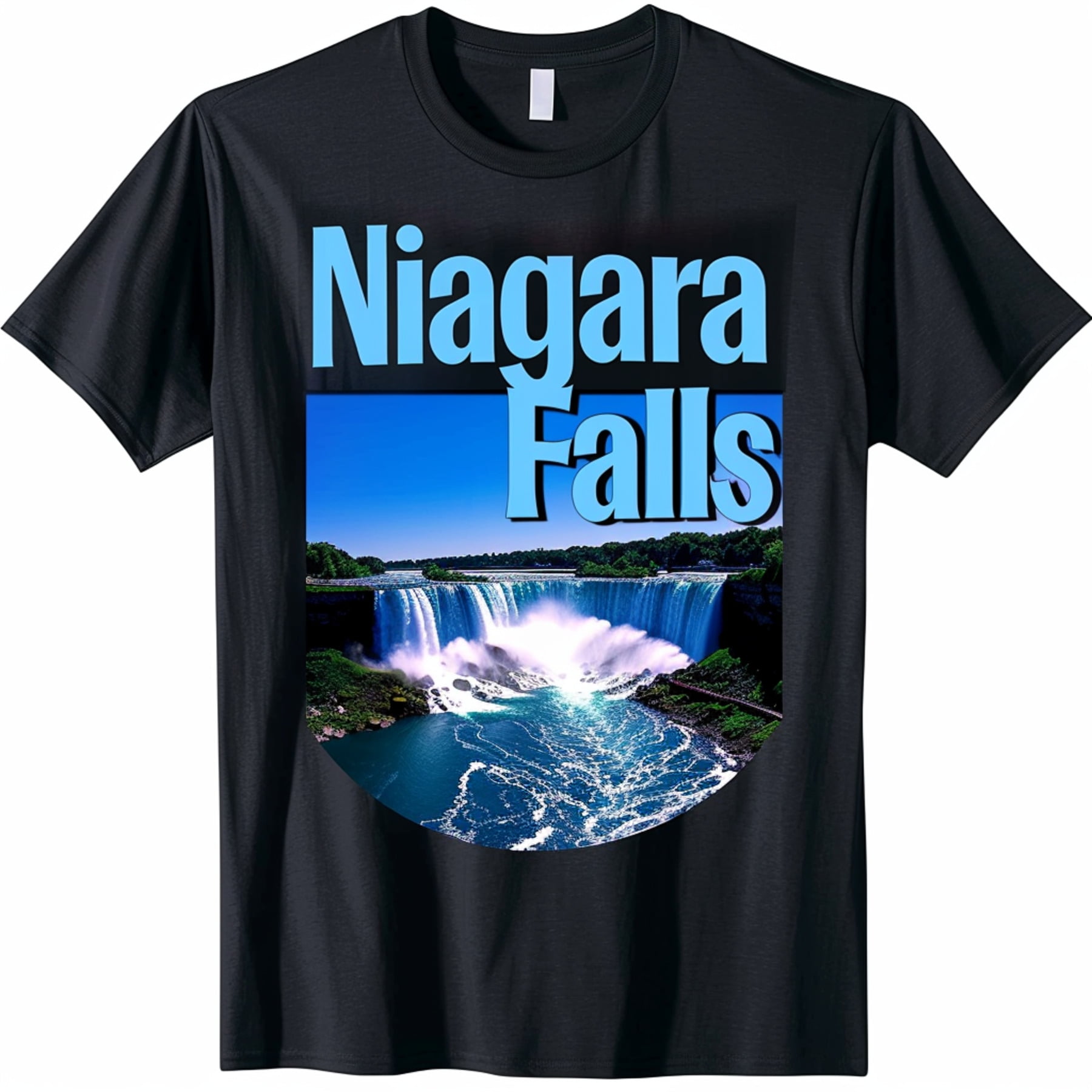 Niagara Falls Black T Shirt: Bold Typography Logo Stunning Waterfall ...
