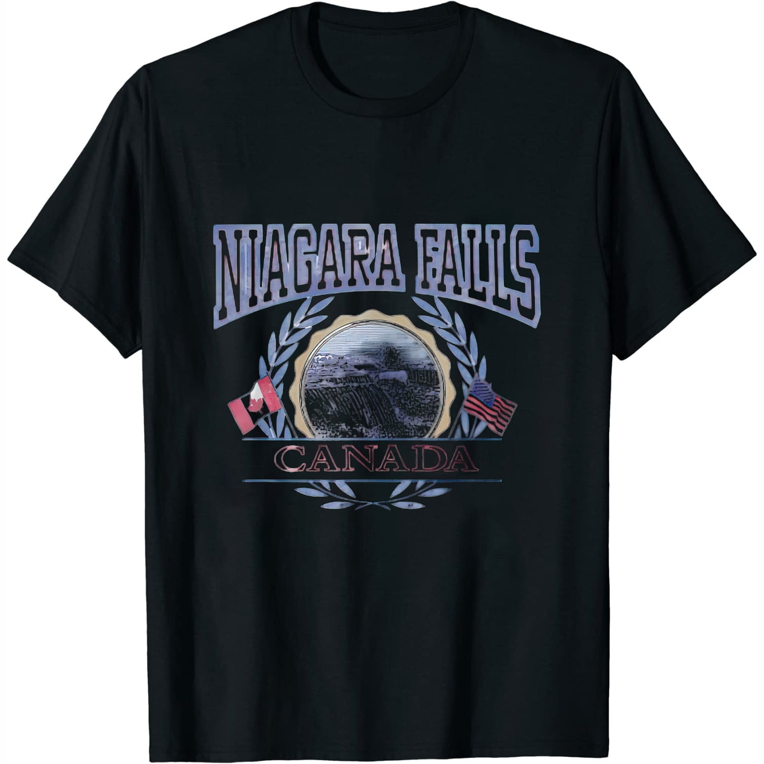 Niagara Falls Canada Two Flags Leaf Ribbon Seal Womens T-Shirt Black ...